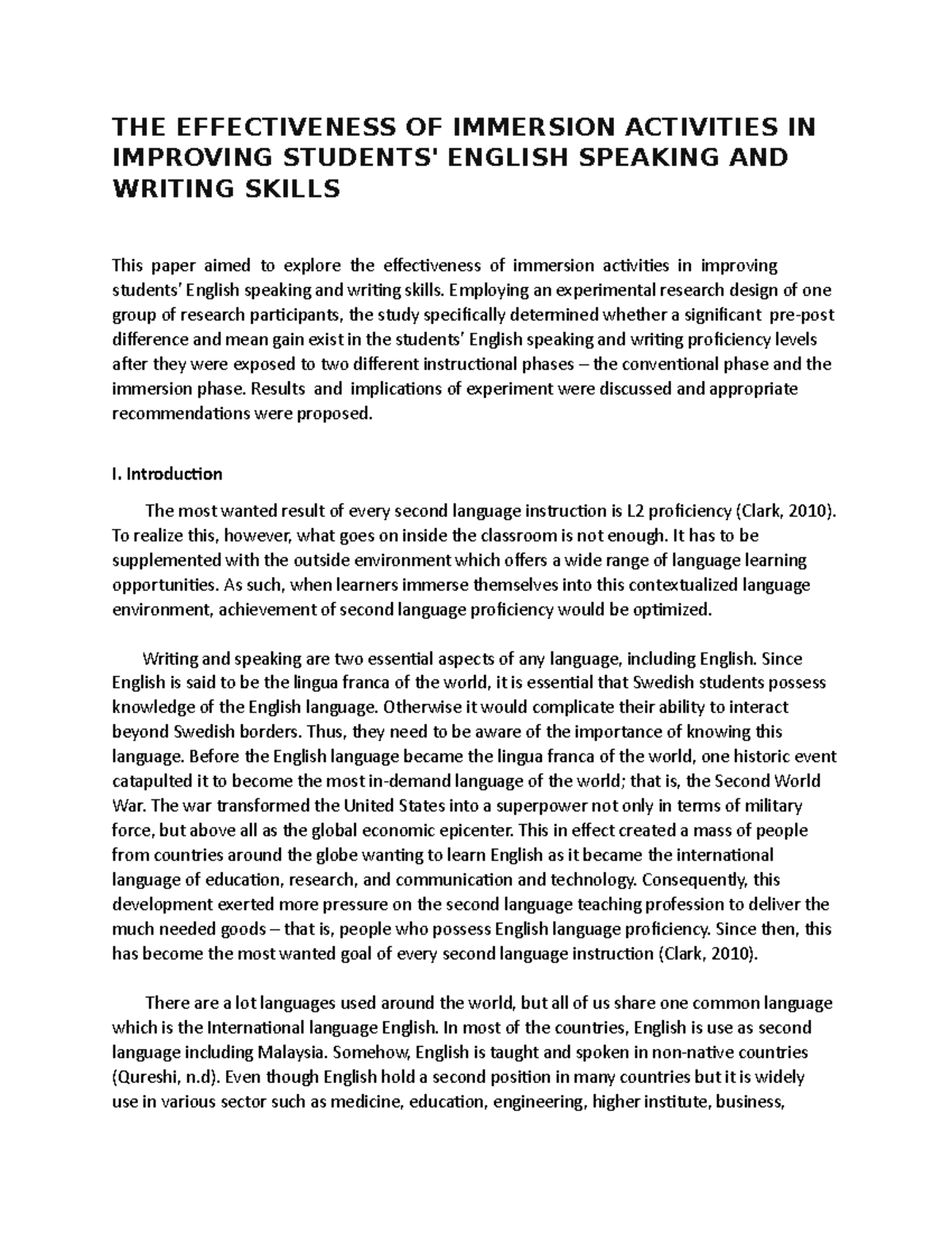 Research guides to start - THE EFFECTIVENESS OF IMMERSION ACTIVITIES IN ...