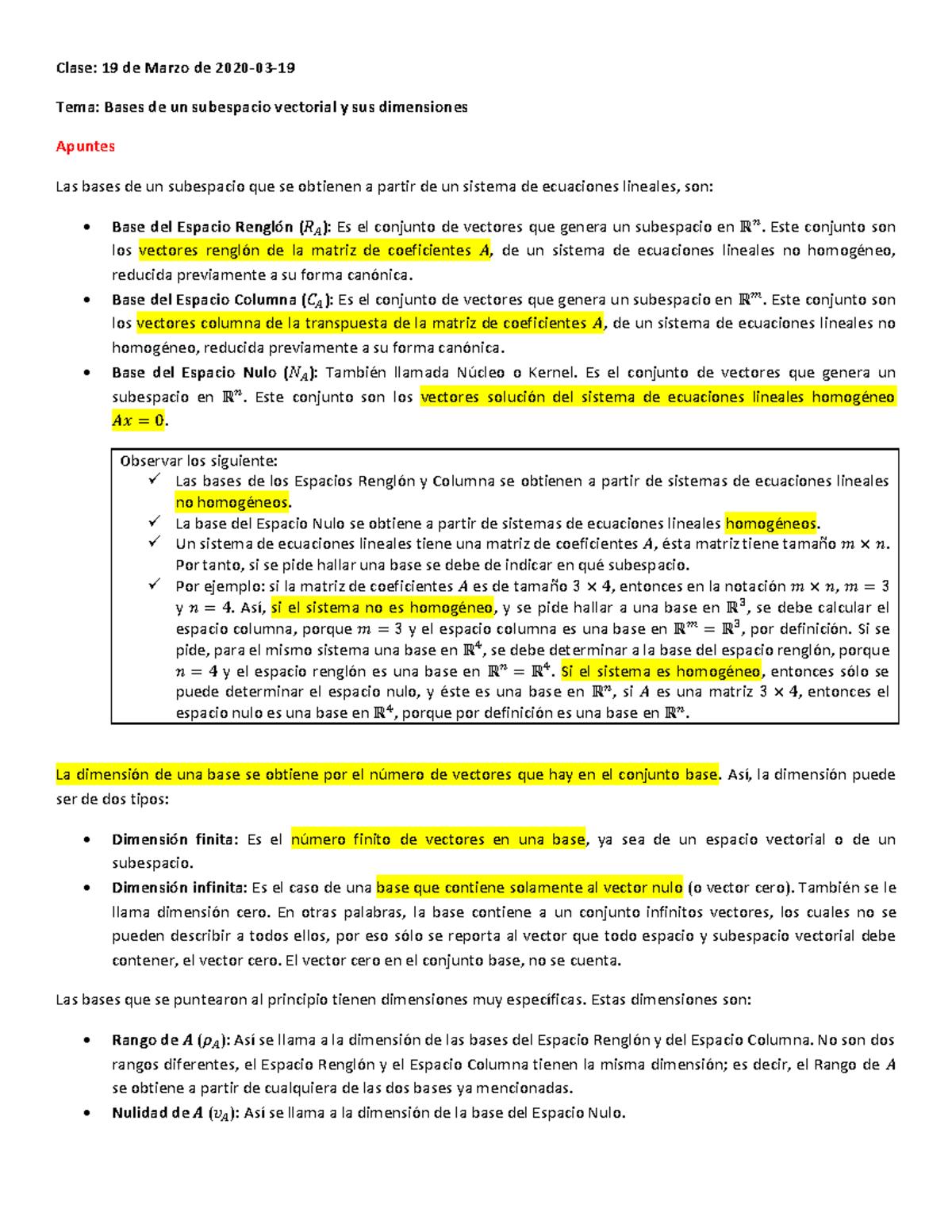 Bases de un sub espacio vectorial y sus dimensiones - Warning: TT: undefined function: 32 Clase ...