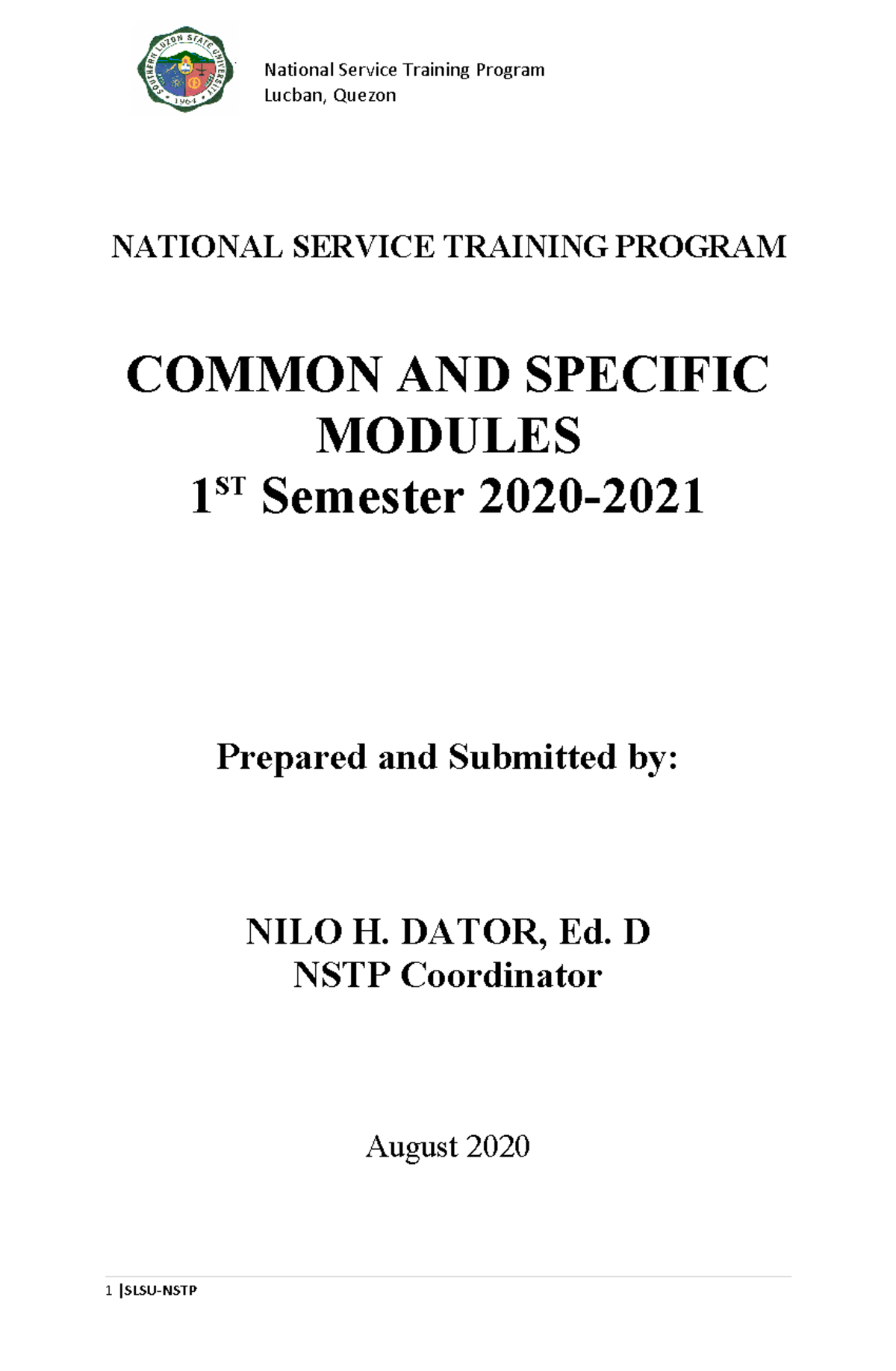 Pdfcoffee - nstp_cwts - Lucban, Quezon NATIONAL SERVICE TRAINING PROGRAM COMMON AND SPECIFIC ...