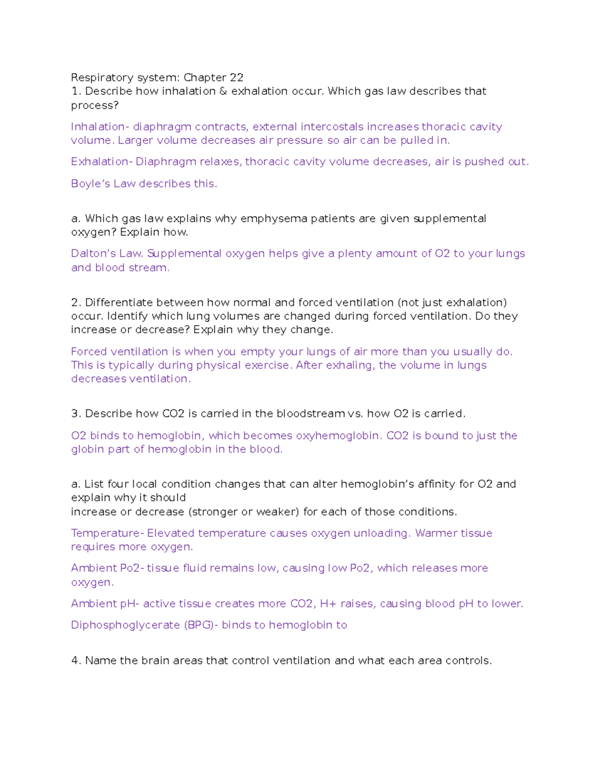 Respiratory overview - Exam 3 - BIO-254 - Studocu