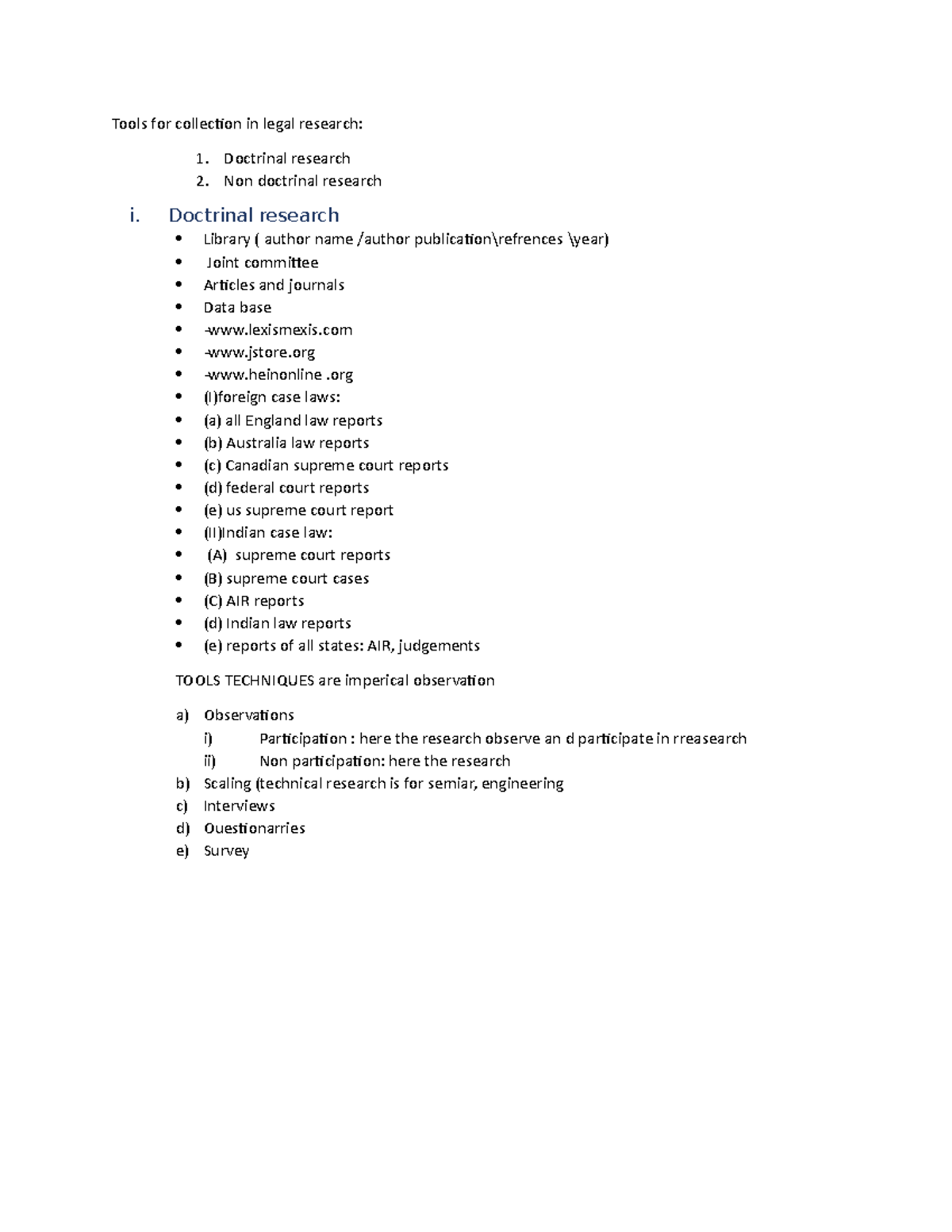 Tools for collection in legal research notes - Tools for collection in ...