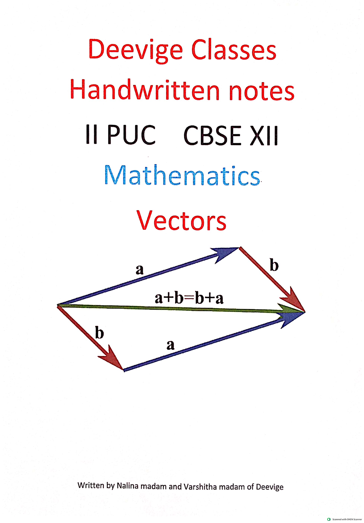 10. Vectors II PUC Handwritten notes from Deevige - Deevige Classes ...