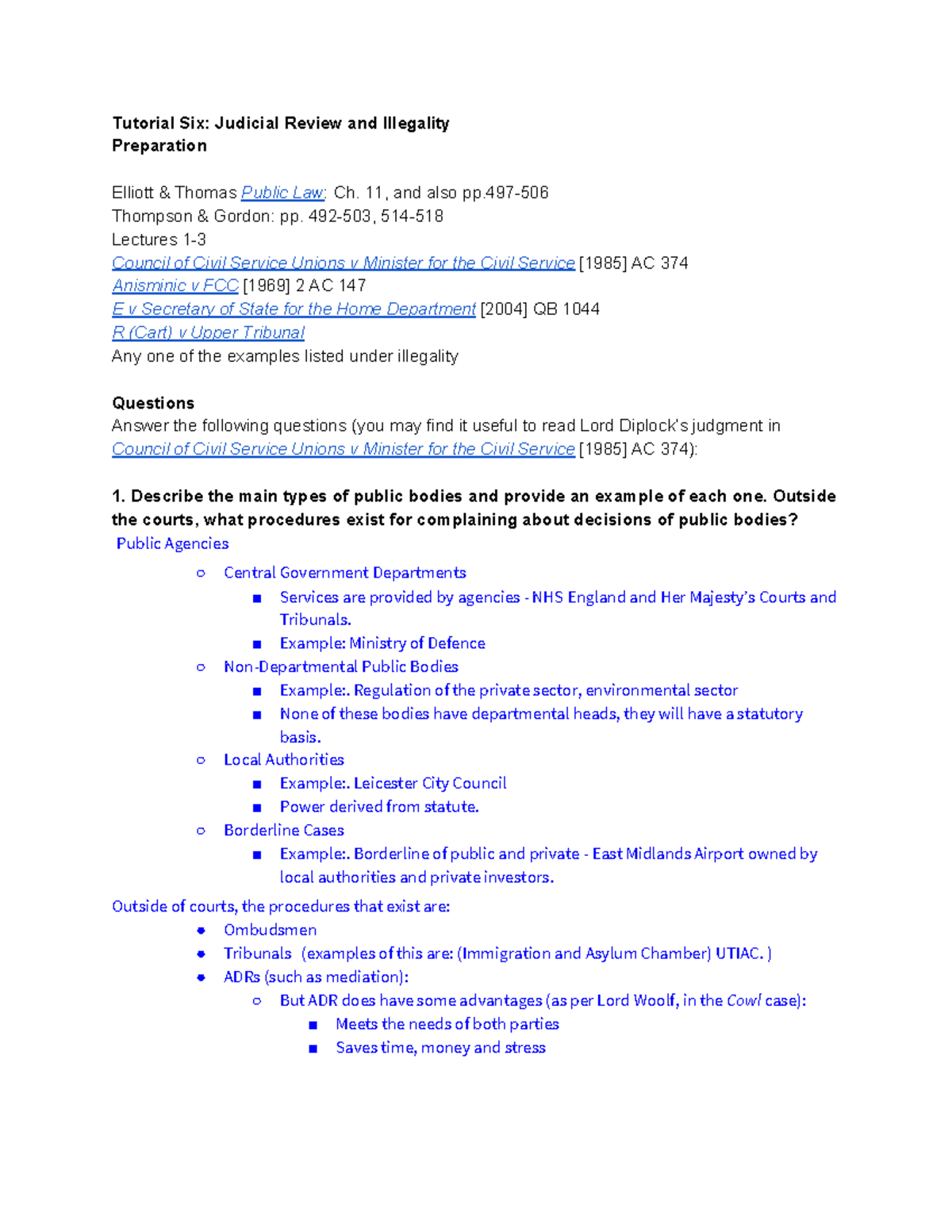 Consti Tutorial 6 - Tutorial Six: Judicial Review and Illegality Preparation Elliott & Thomas ...