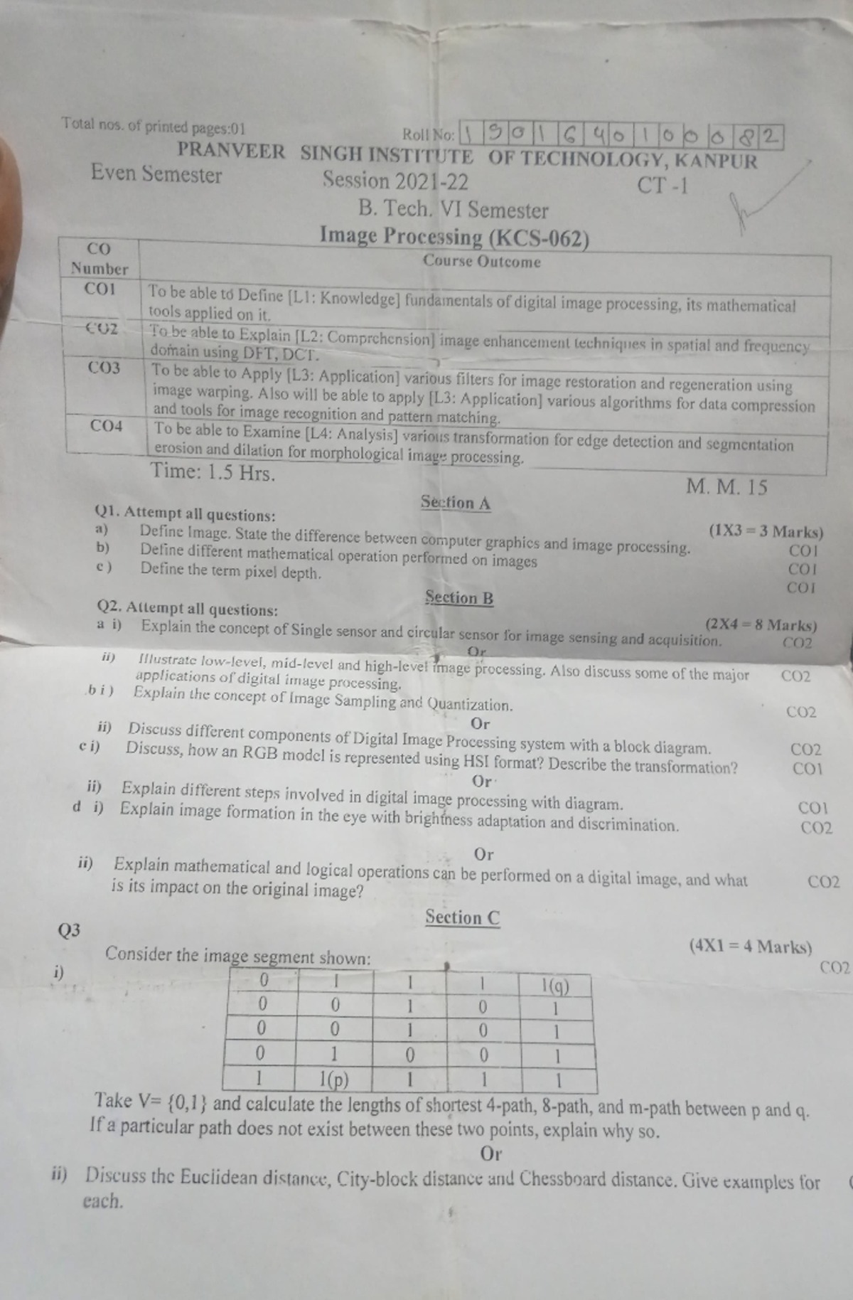 Ct1 2022 - oll No:9a G oblo 2 PRANVEER SINGH INSTITUTE OF ...