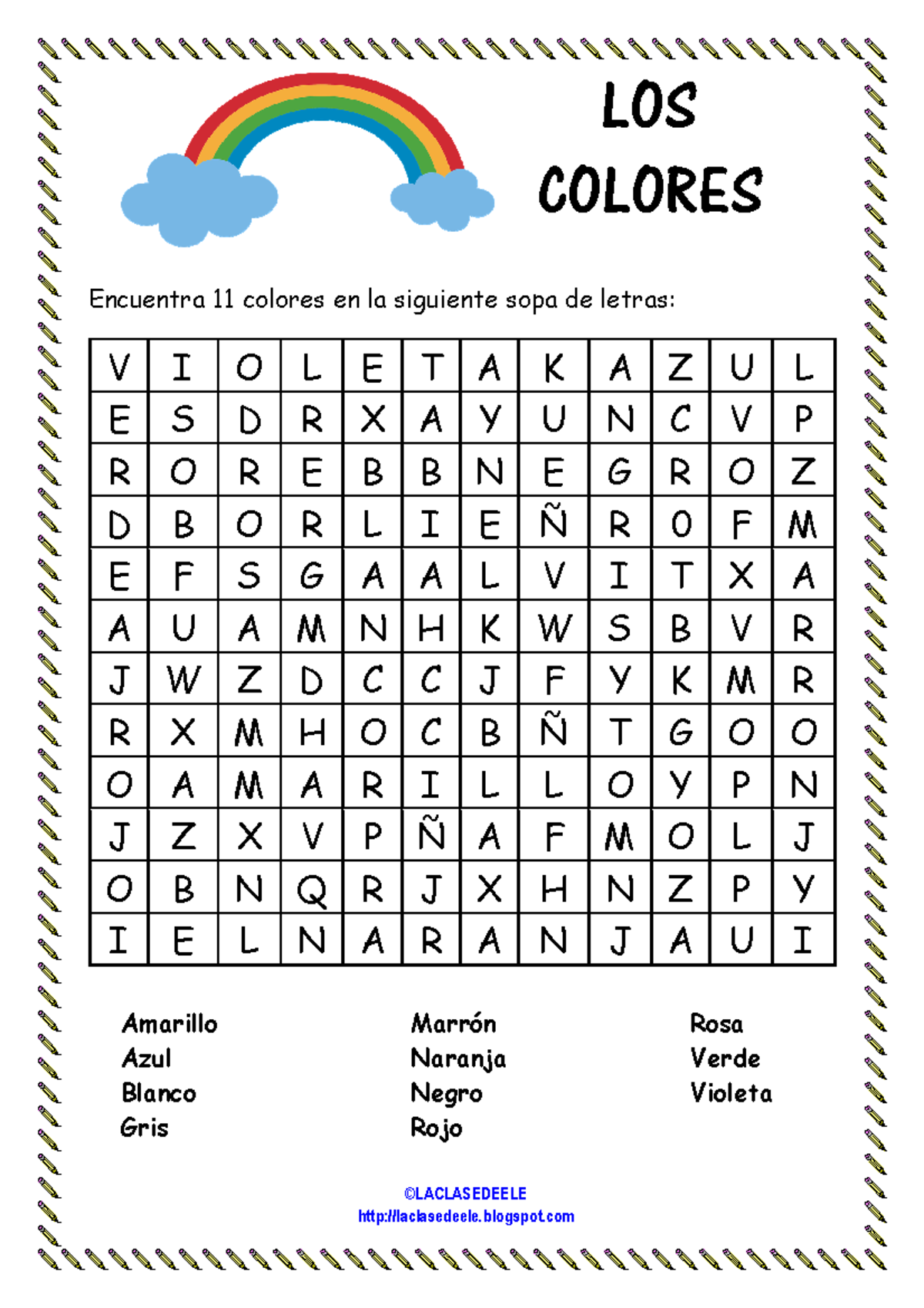 Sopa de letras Colores - Encuentra 11 colores en la siguiente sopa de ...