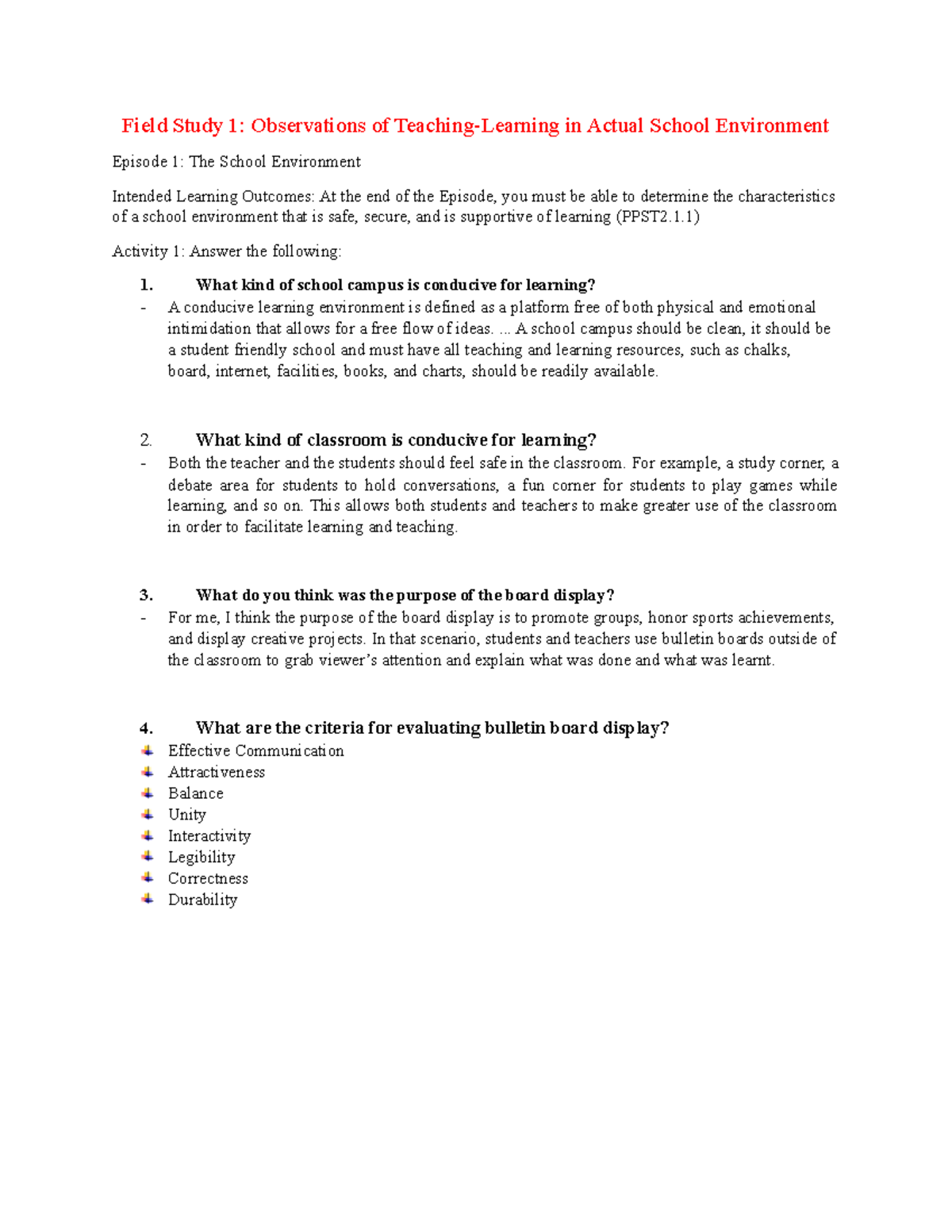 Field Study 1 - Practice Material Only - Field Study 1: Observations of ...
