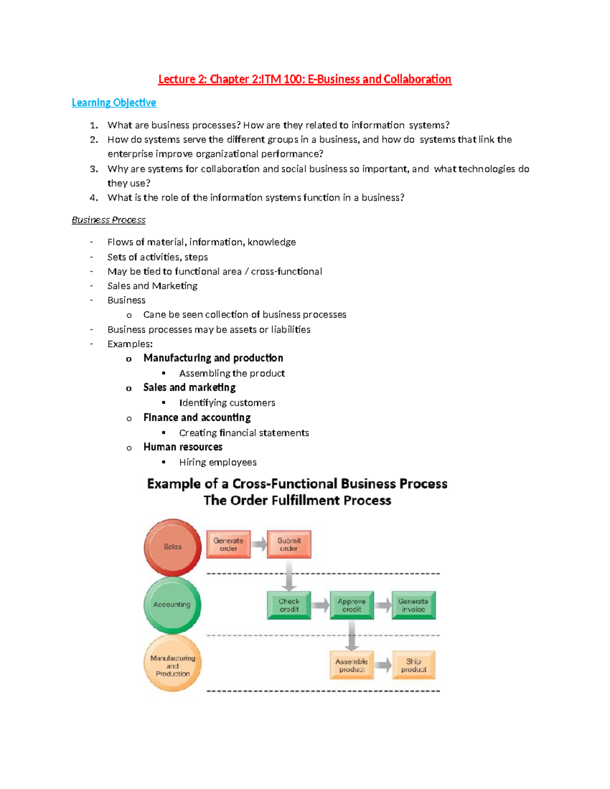 Lecture 2 - Lecture 2: Chapter 2:ITM 100: E-Business and Collaboration Learning Objective 1 ...