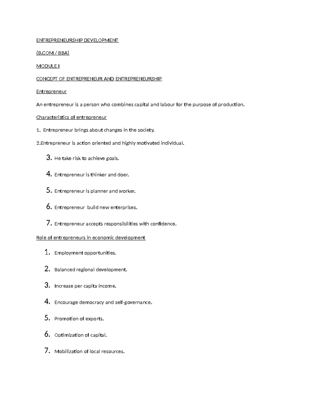 Entrepreneurship Development - ENTREPRENEURSHIP DEVELOPMENT (B / BBA ...