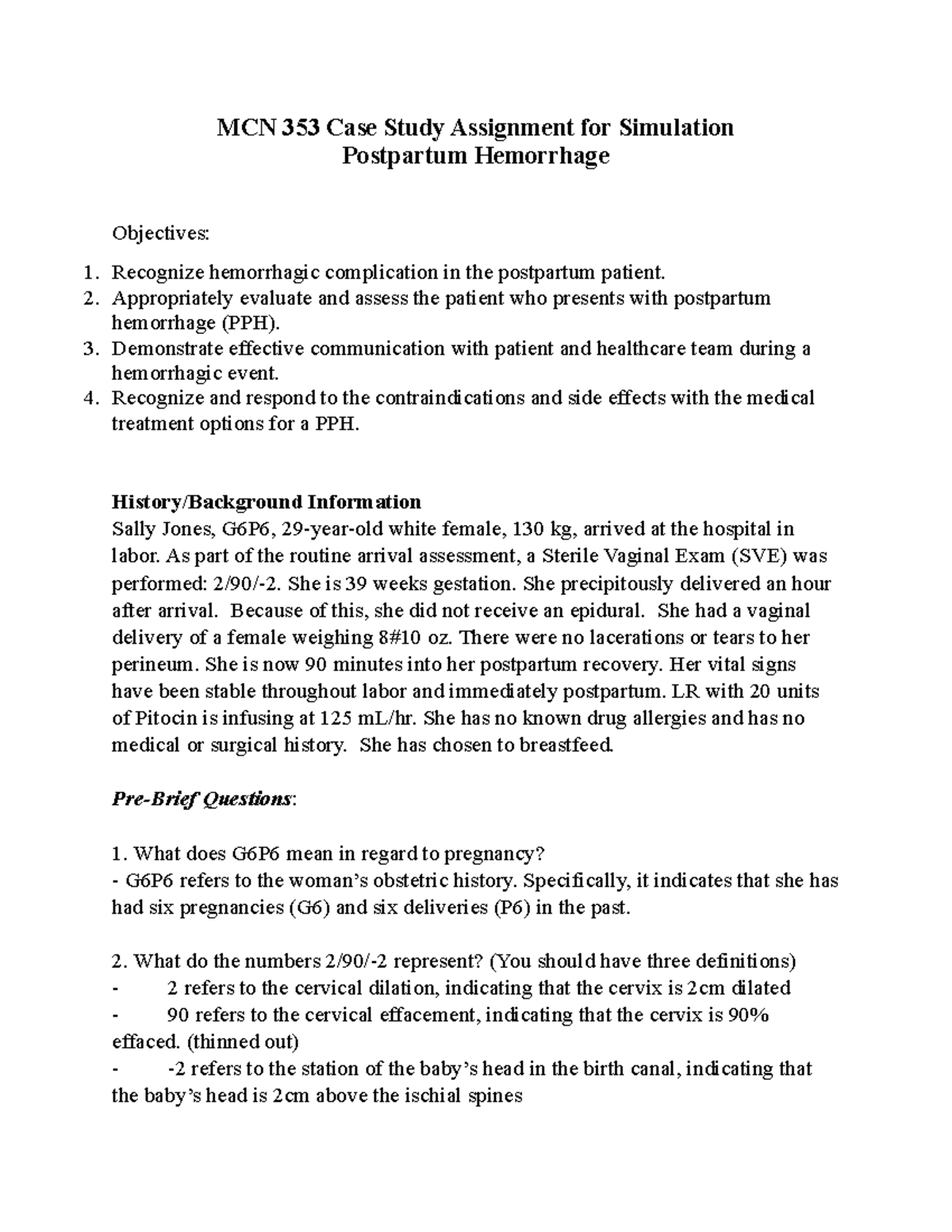 MCN 353 Case Study- Postpartum Hemorrhage Simulation - MCN 353 Case Study Assignment for ...