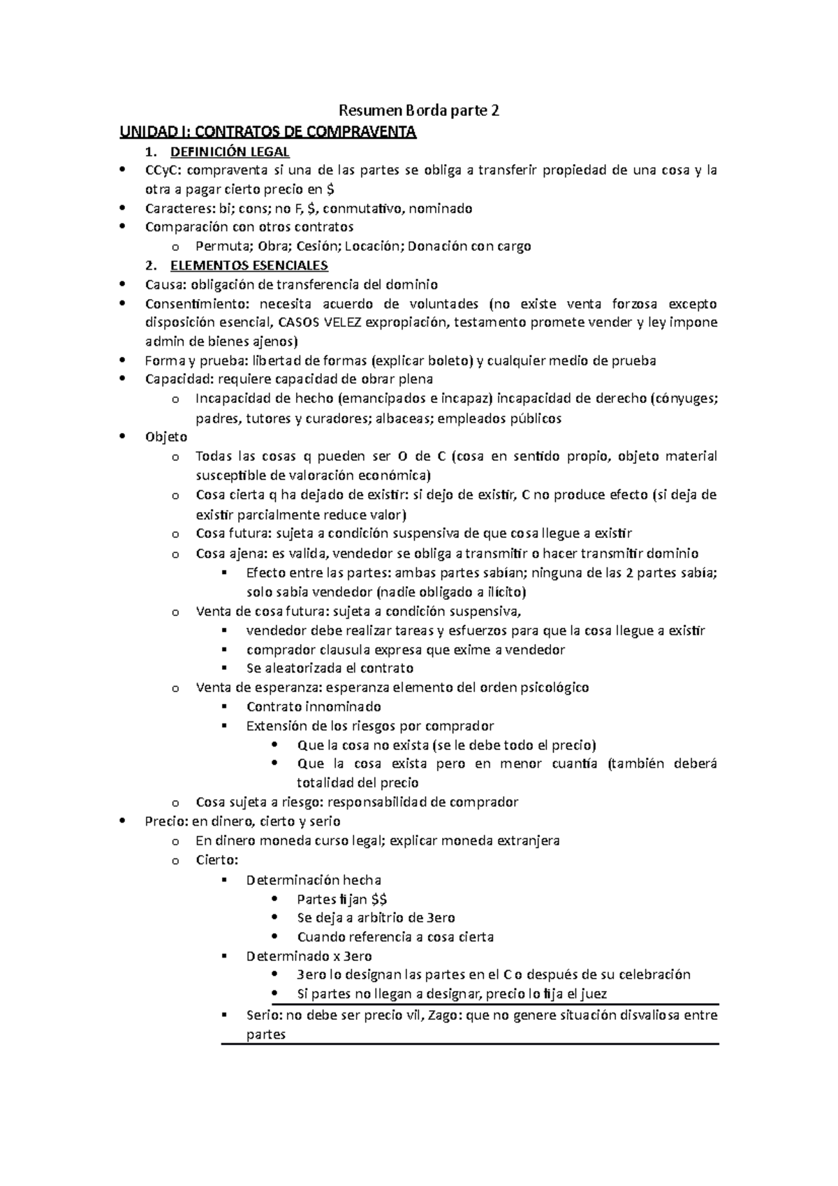 Resumen Borda parte 2 - DEFINICIÓN LEGAL CCyC: compraventa si una de ...