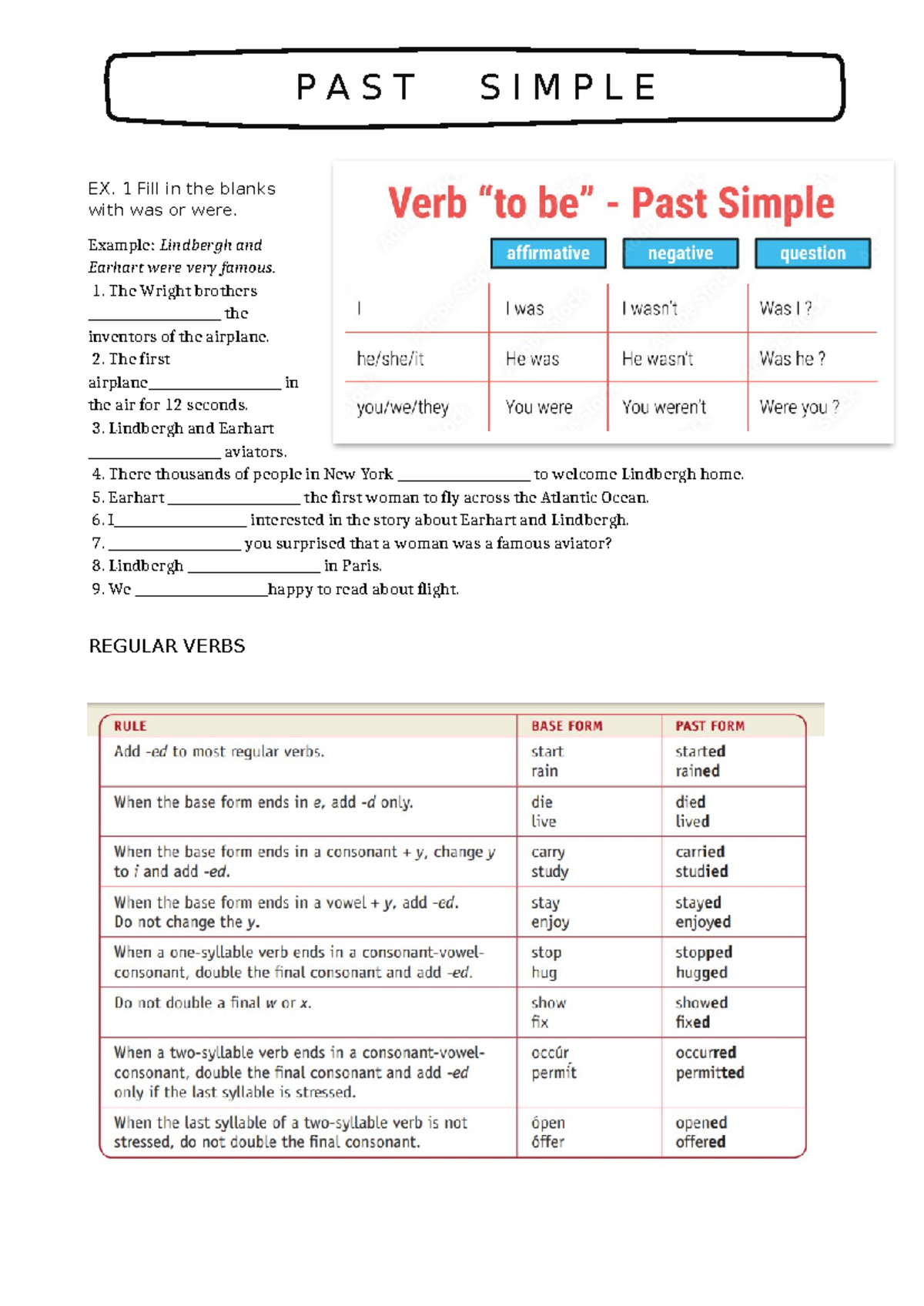 EX - repaso del Simple Past - EX. 1 Fill in the blanks with was or were ...