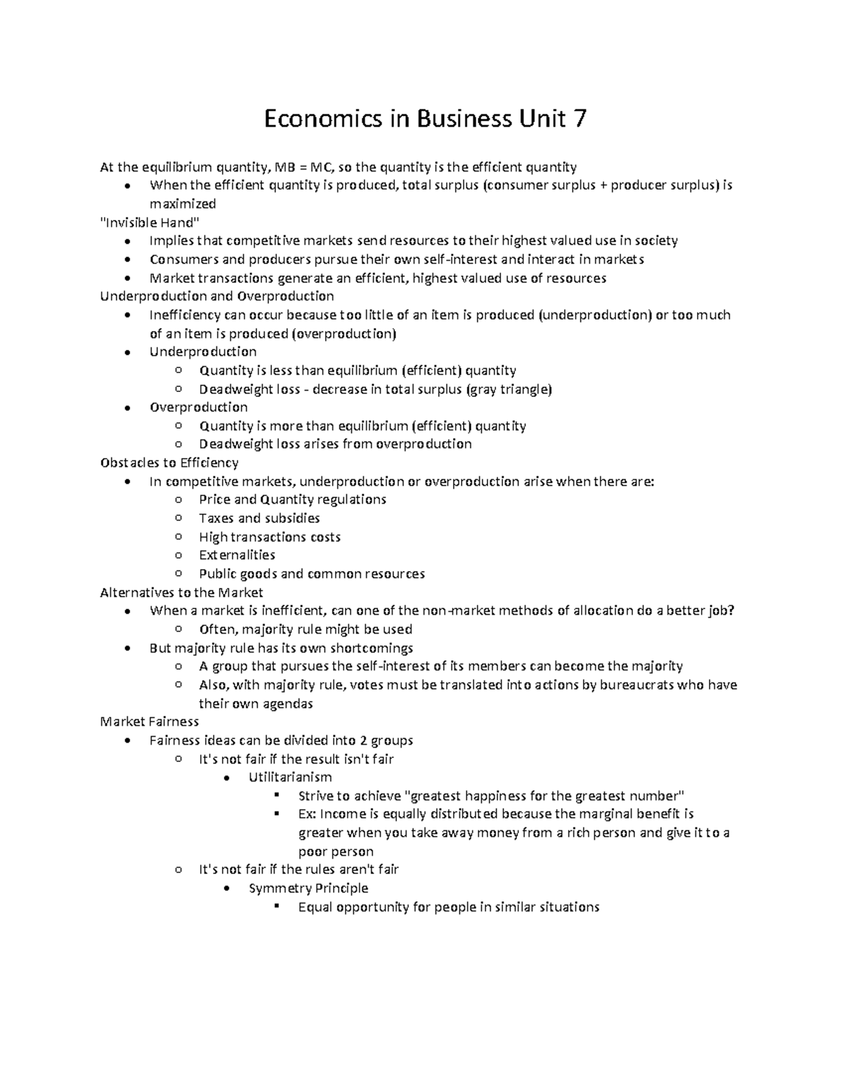 Economics in Business Unit 7 - Studocu