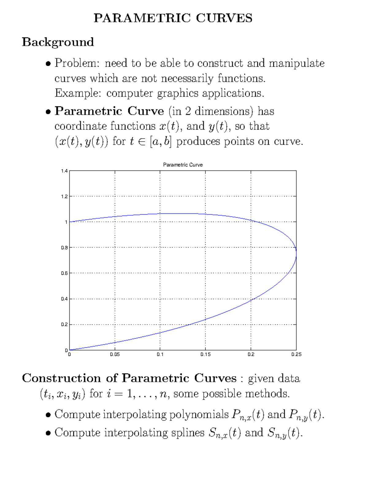 Lecture notes, lecture 3 - Parametric curves - PARAMETRIC CURVES ...