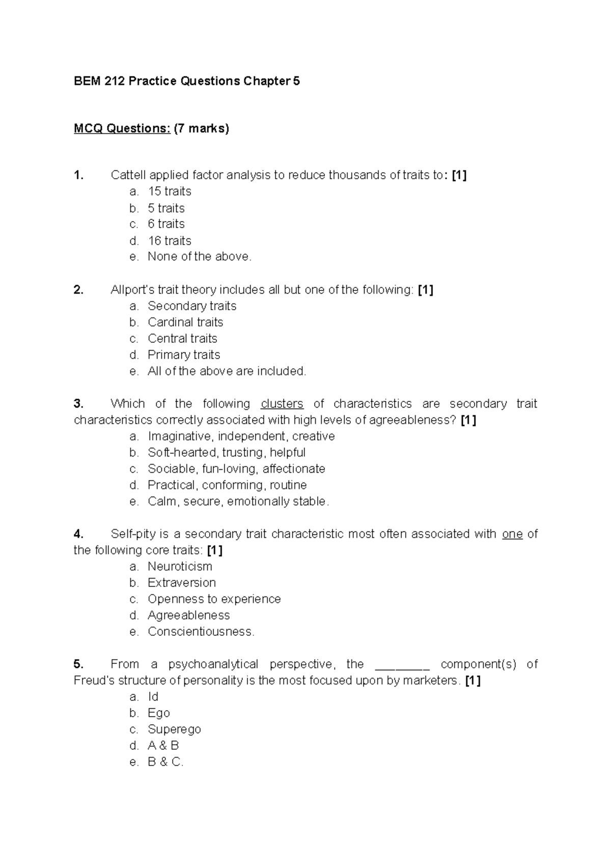BEM 212 Practice questions Chapter 5 - BEM 212 Practice Questions ...