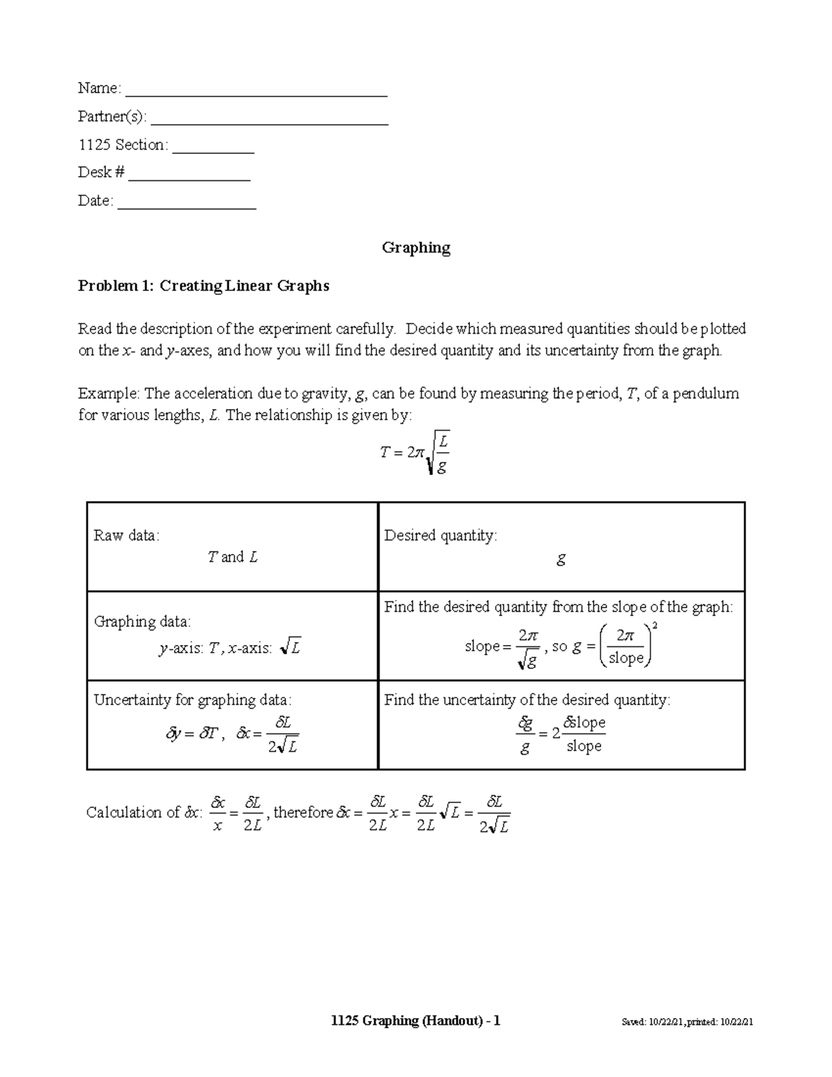graphing lab physics - Name: ________________________________ Partner(s ...