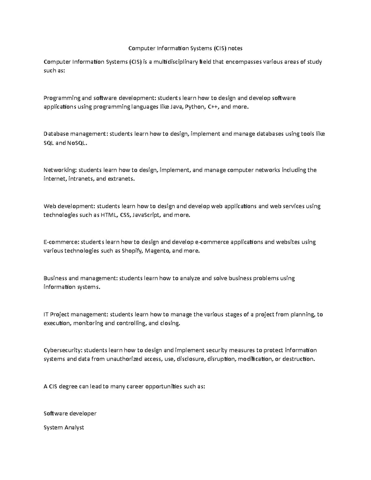 Computer Information Systems - Database management: students learn how ...