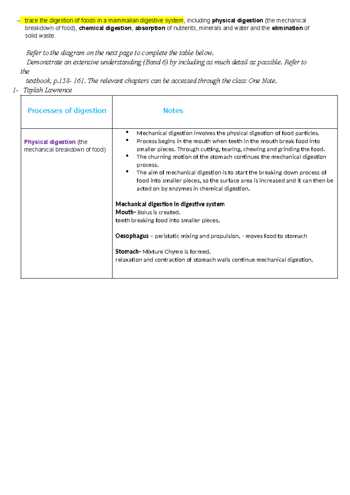Digestive system BIO - ssssss - – trace the digestion of foods in a ...