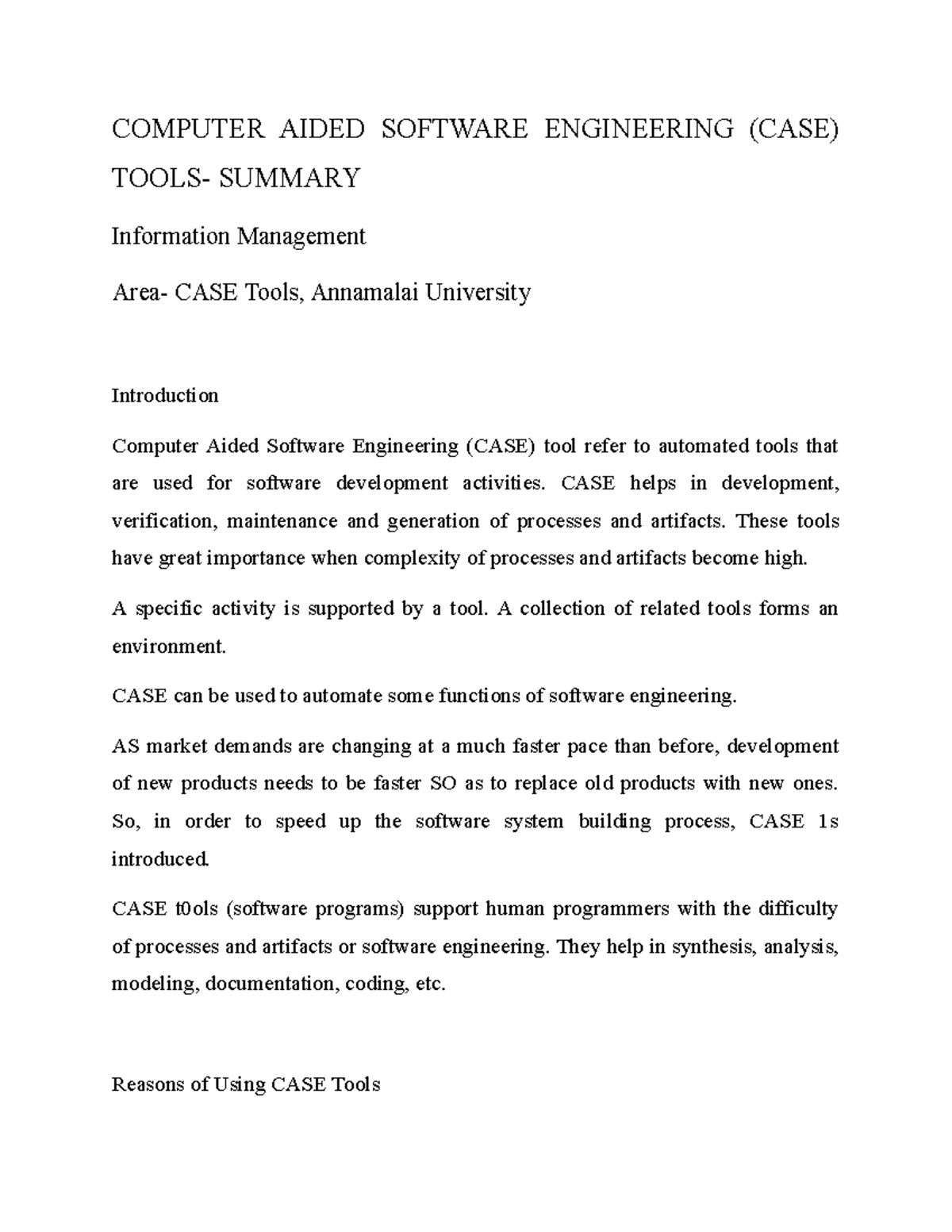 Computer Aided Software Engineering - COMPUTER AIDED SOFTWARE ...
