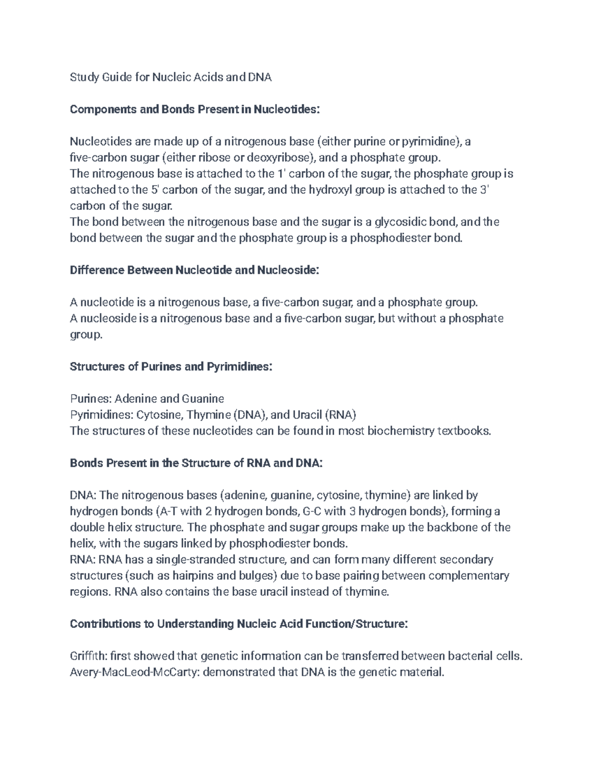Nucleic Acids - study guide - Study Guide for Nucleic Acids and DNA ...