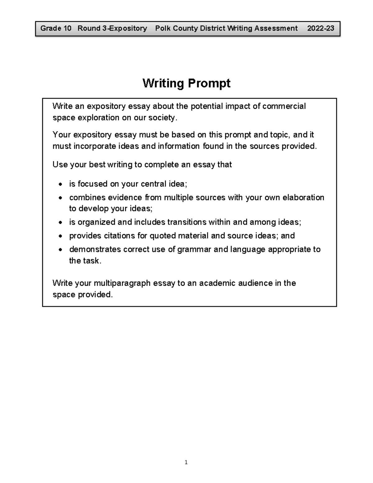 Prompt and Sources - Writing Prompt Write an expository essay about the ...