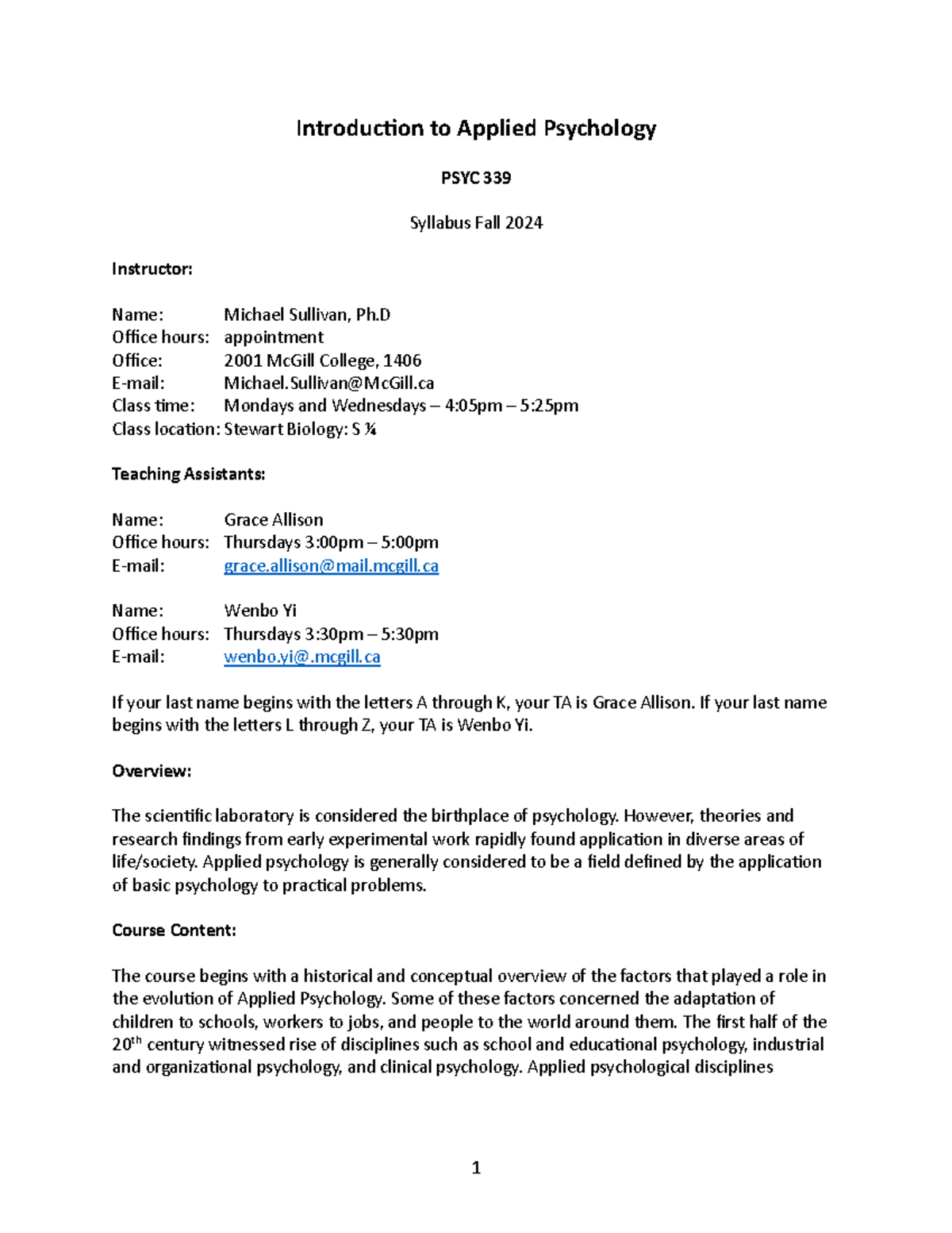 Intro Applied Psych 339Syllabus 23 - Introduc)on to Applied Psychology ...