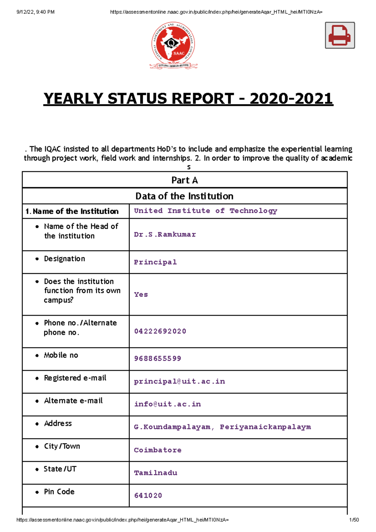 We Need lecturere - YEARLY STATUS REPORT - 2020- . The IQAC insisted to ...