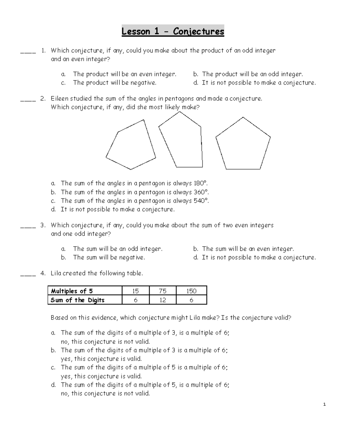 Inductive and deductive multiple choice lesson assignments - Lesson 1 ...
