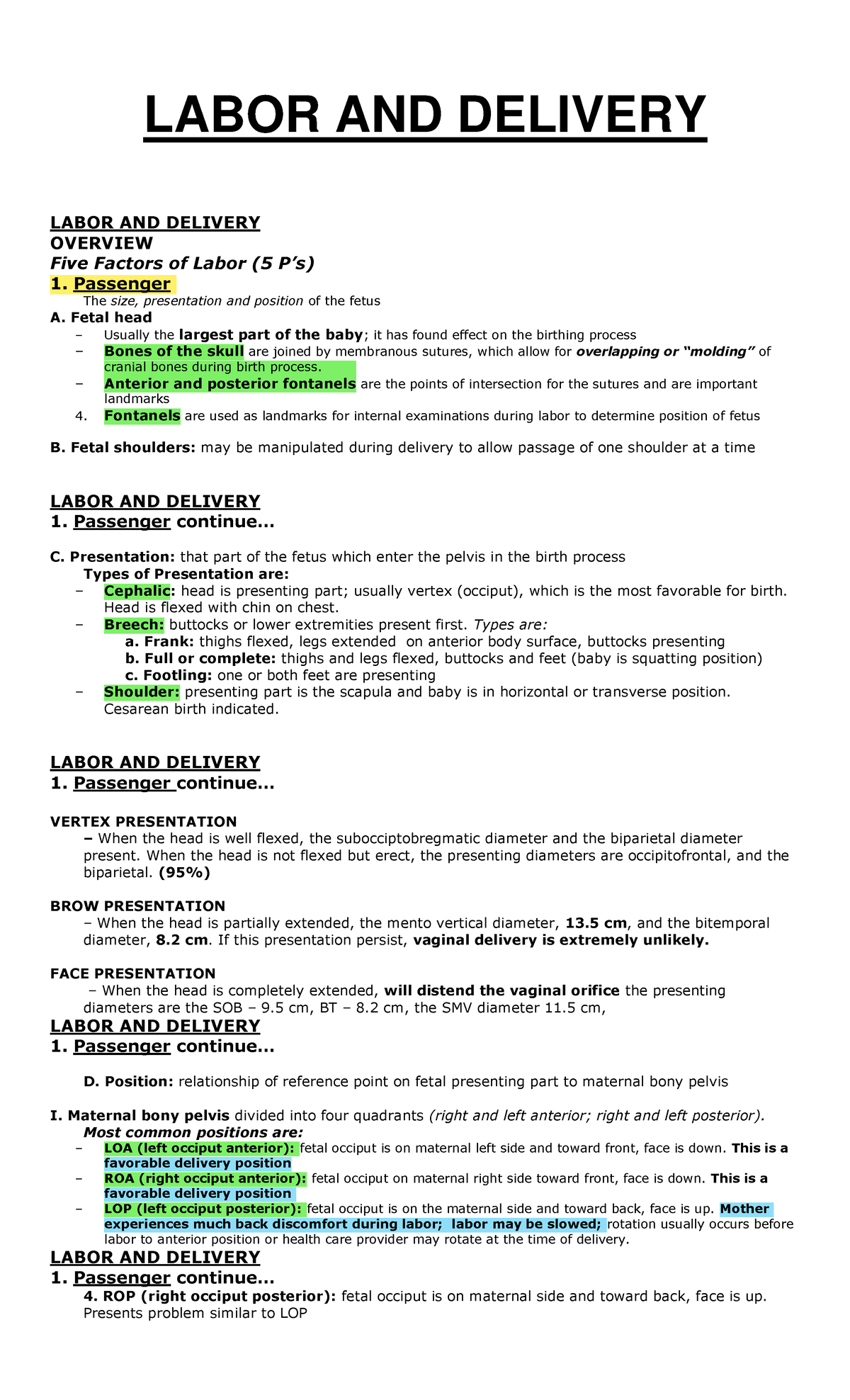 MCN Labor and delivery 2 - LABOR AND DELIVERY LABOR AND DELIVERY ...