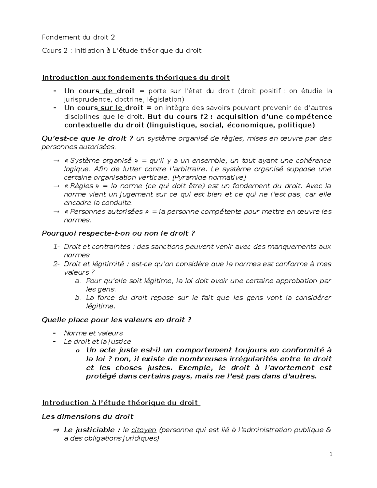 NC - notes de cours complètes sur le cour fondement droit 2 donné à l ...