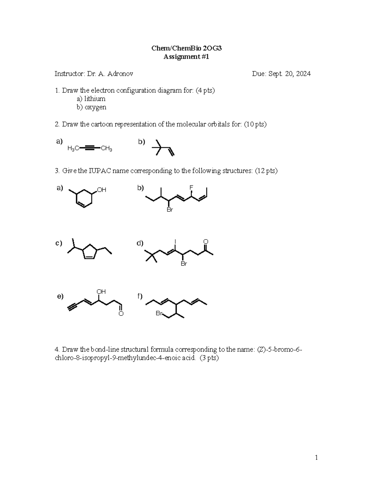 Assignment 1 - 2024 - practice - 1 Chem/ChemBio 2OG 3 Assignment ...