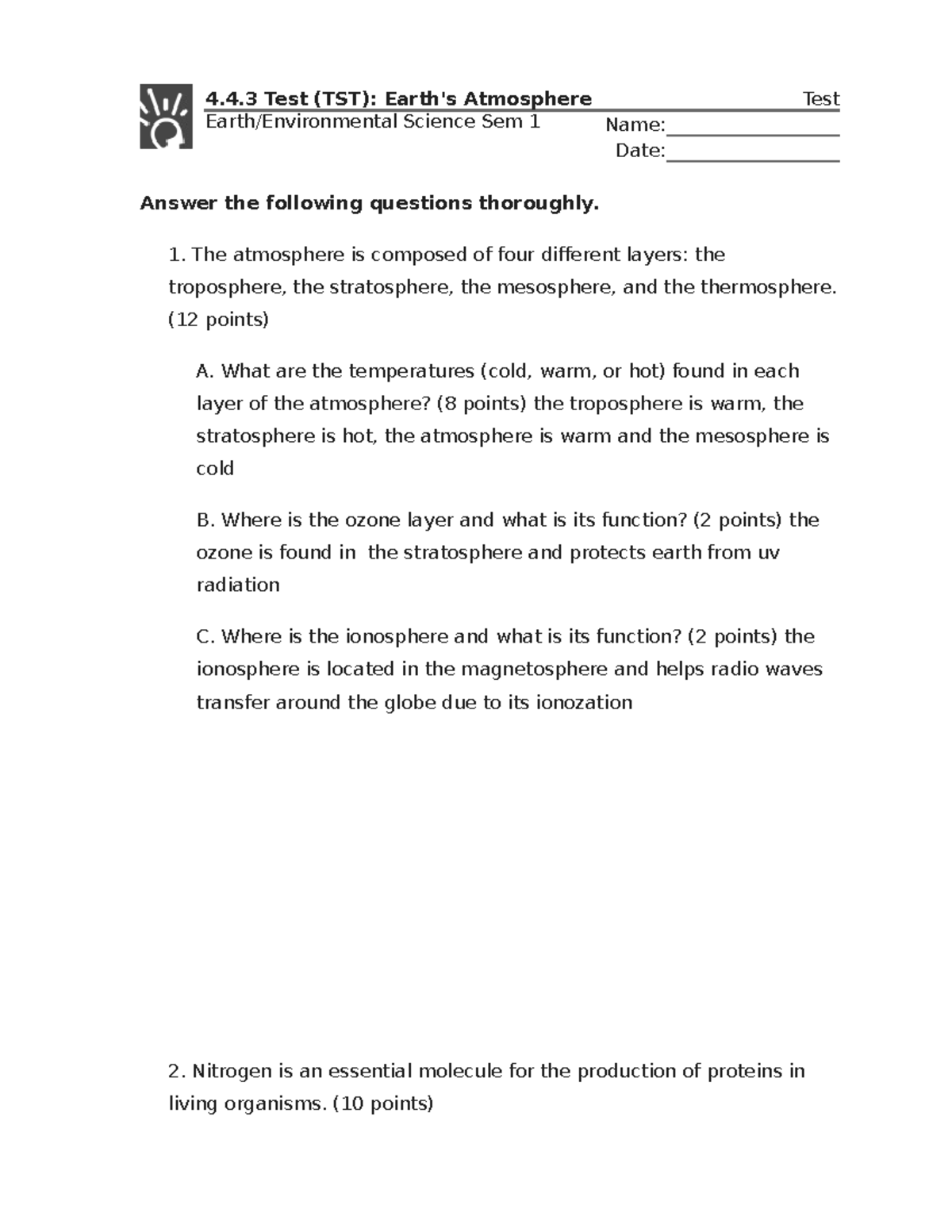 4.4.3 Test (TST) - Earth's Atmosphere (Test) - 4.4 Test (TST): Earth's ...