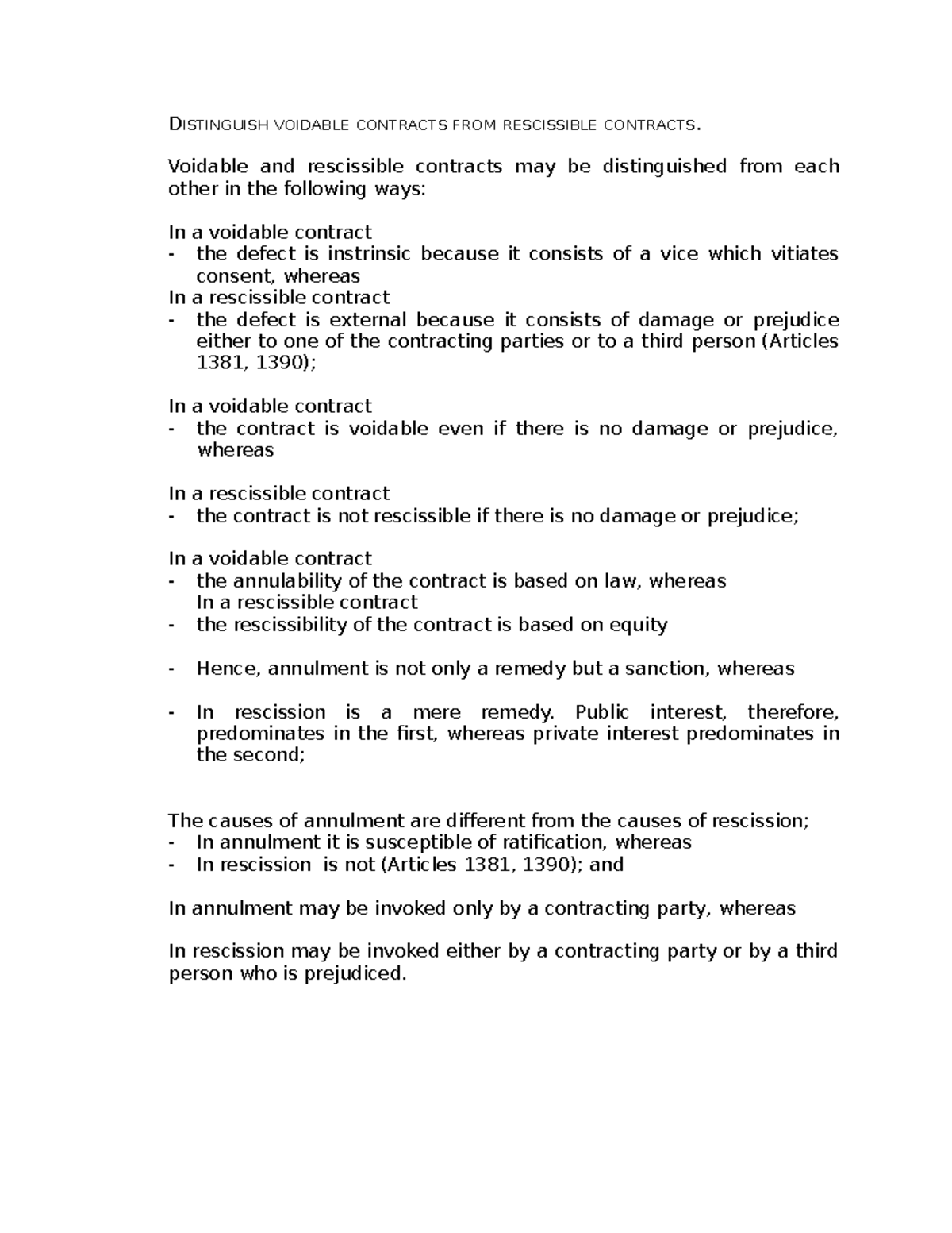 245994395 Voidable Contracts From Rescissible Contracts - DISTINGUISH ...