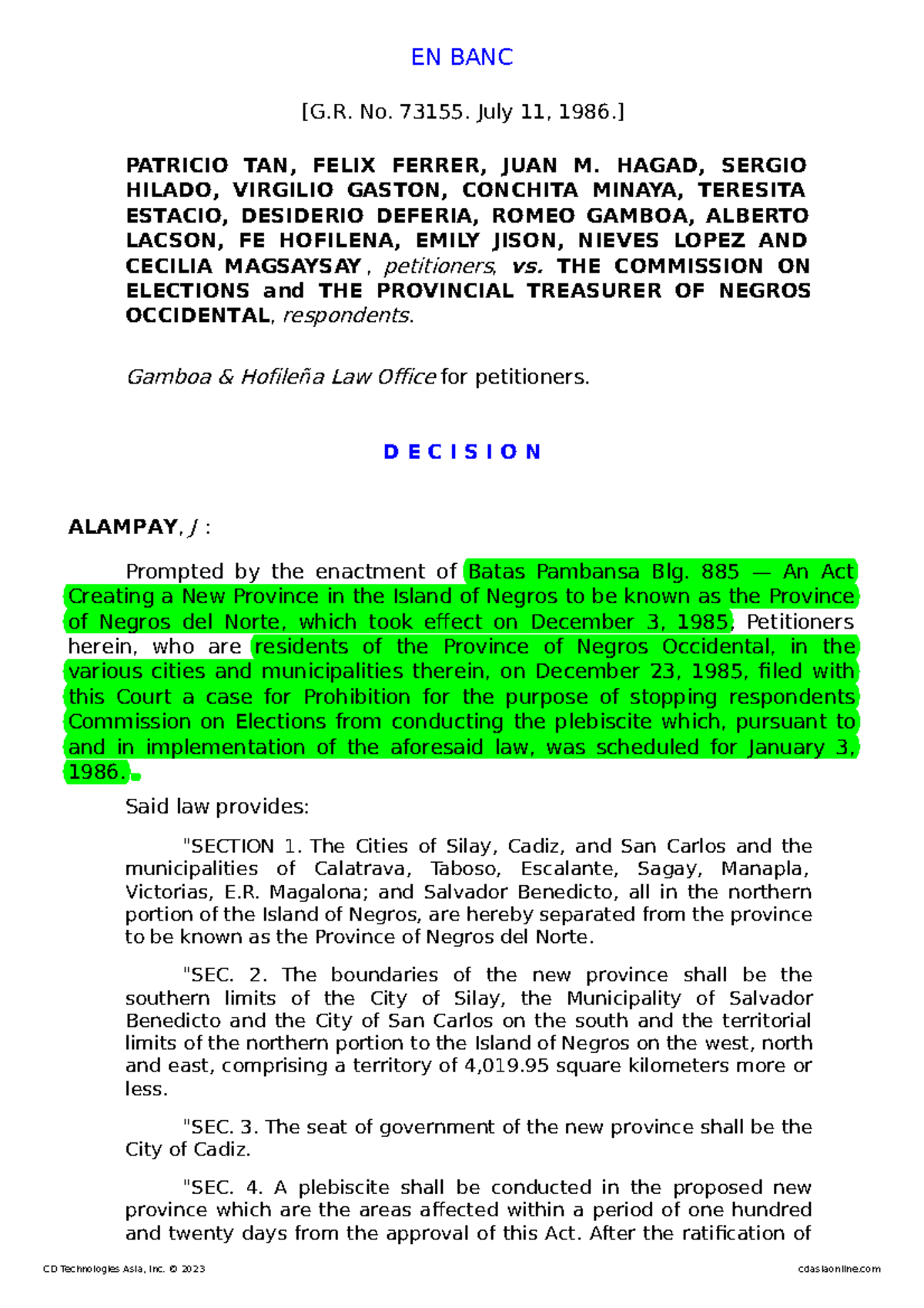 TAN v Comelec (Recovered) - EN BANC [G. No. 73155. July 11, 1986 ...