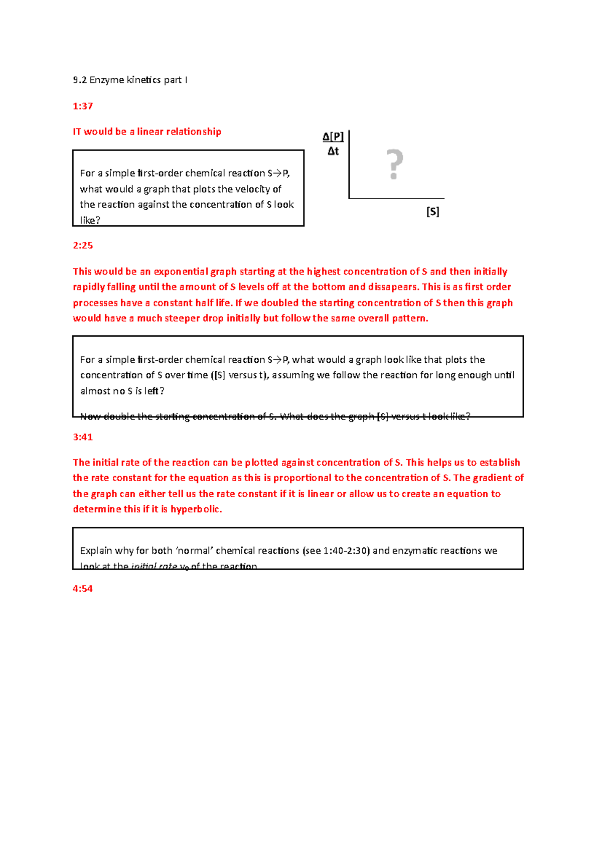 Worksheet 9-2 answers - 9 Enzyme kinetics part I 1: IT would be a ...