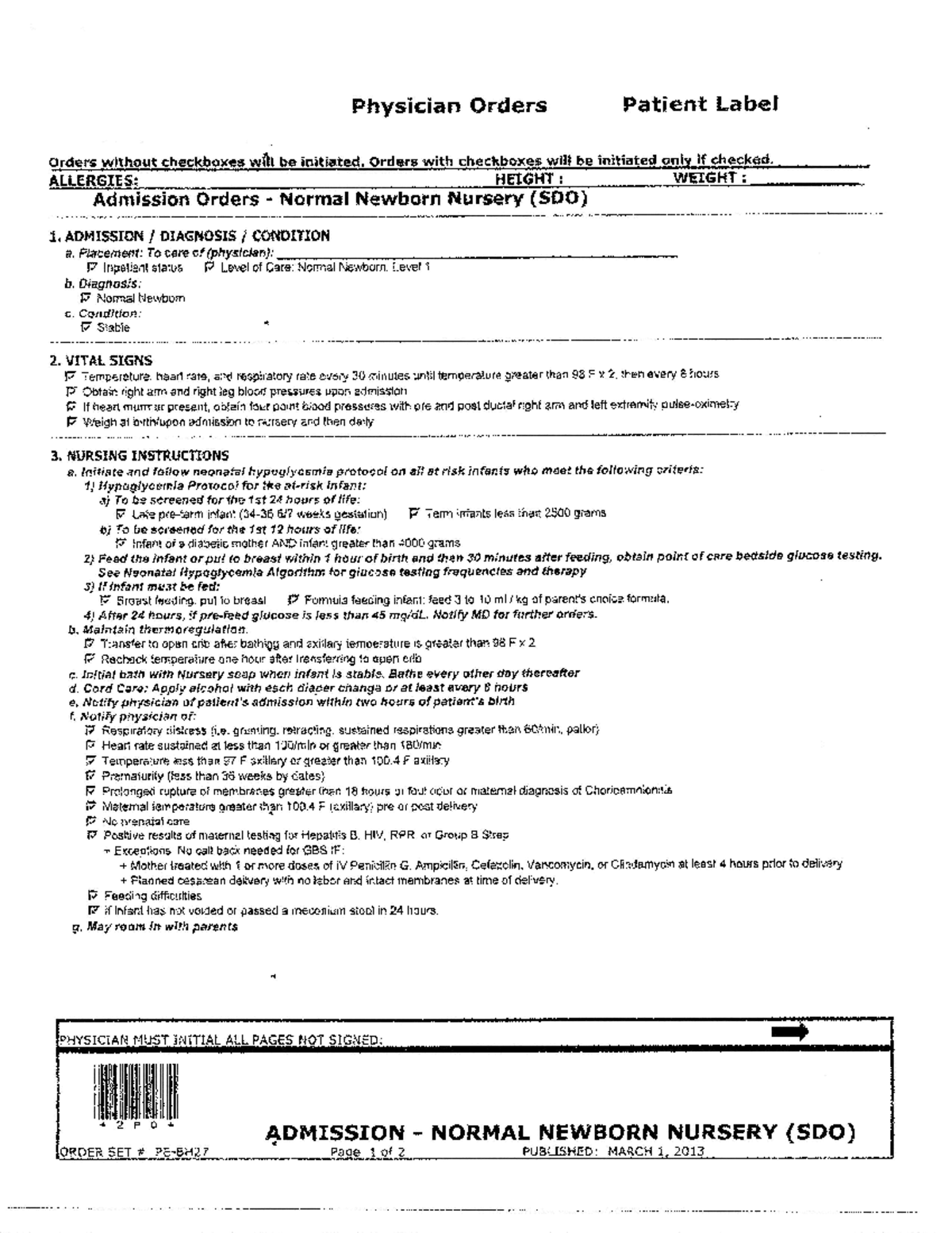 Newborn physician orders - PSYC 2301 - Studocu