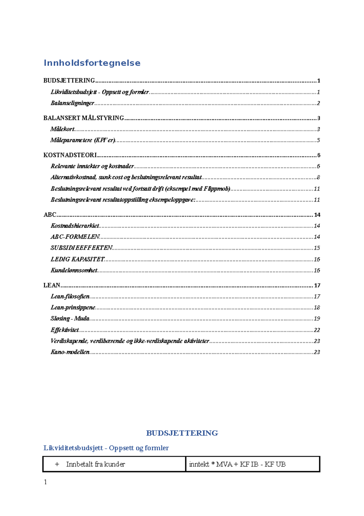 Prakøk Fullstendig Formelark - Innholdsfortegnelse - Studocu