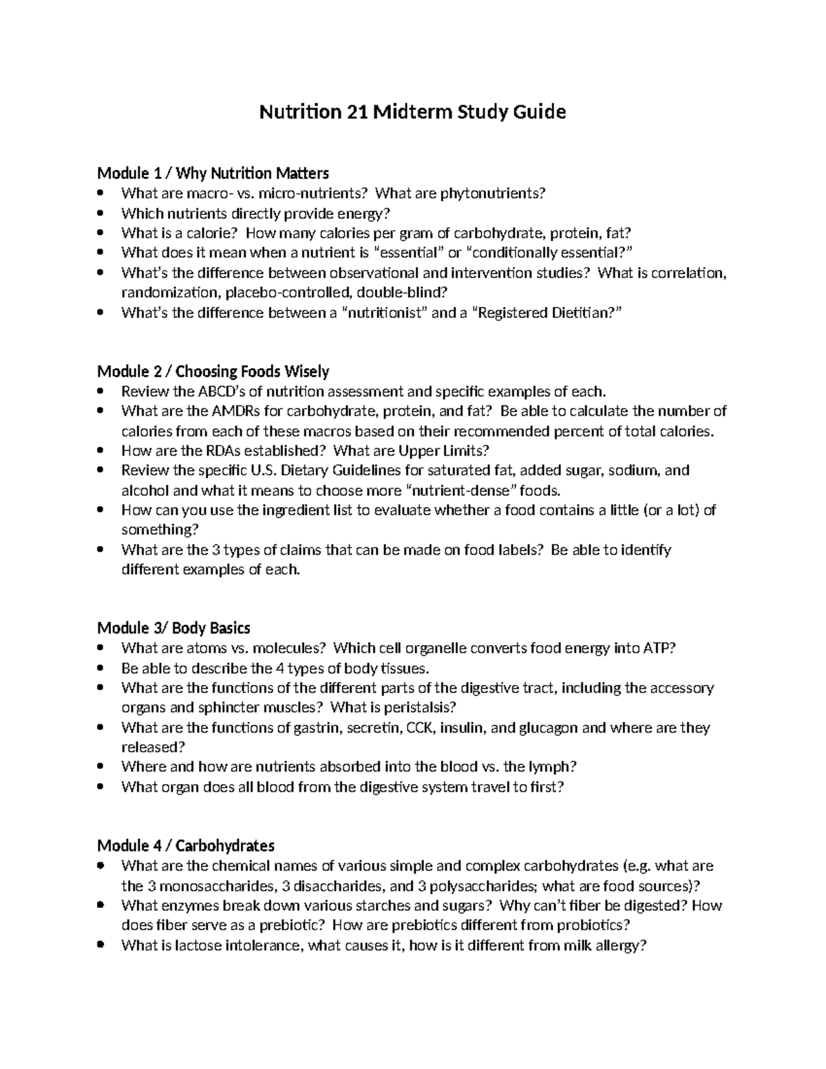 Nutrition 21 Midterm Study Guide - Nutrition 21 Midterm Study Guide ...