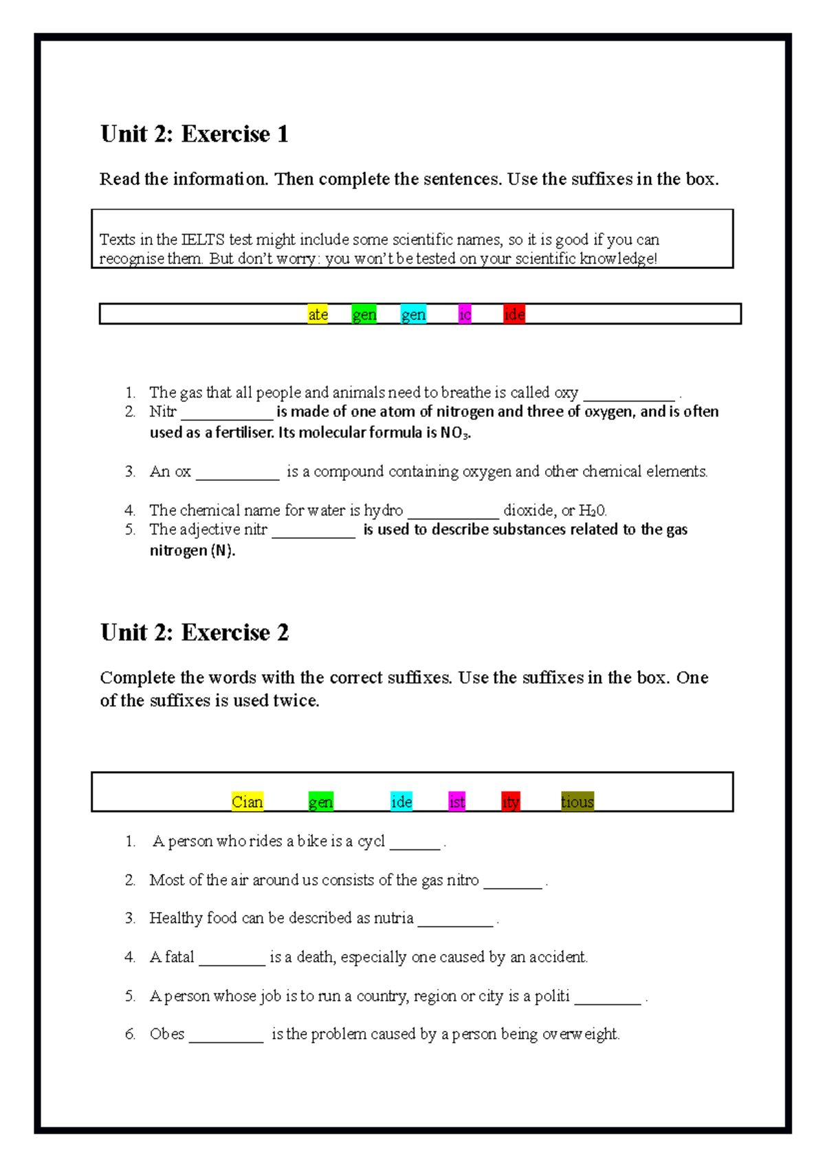 Unit 2 - Reading - Unit 2 - Unit 2: Exercise 1 Read the information ...