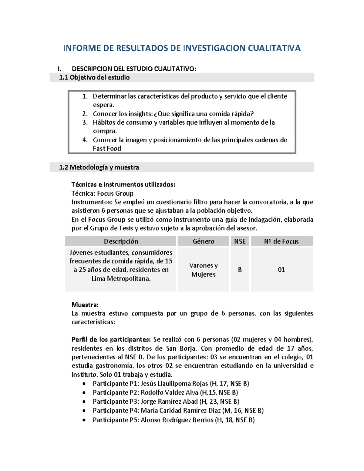 Ejemplo de Informe de Resultados Investigación Cualitativa (2022 ...