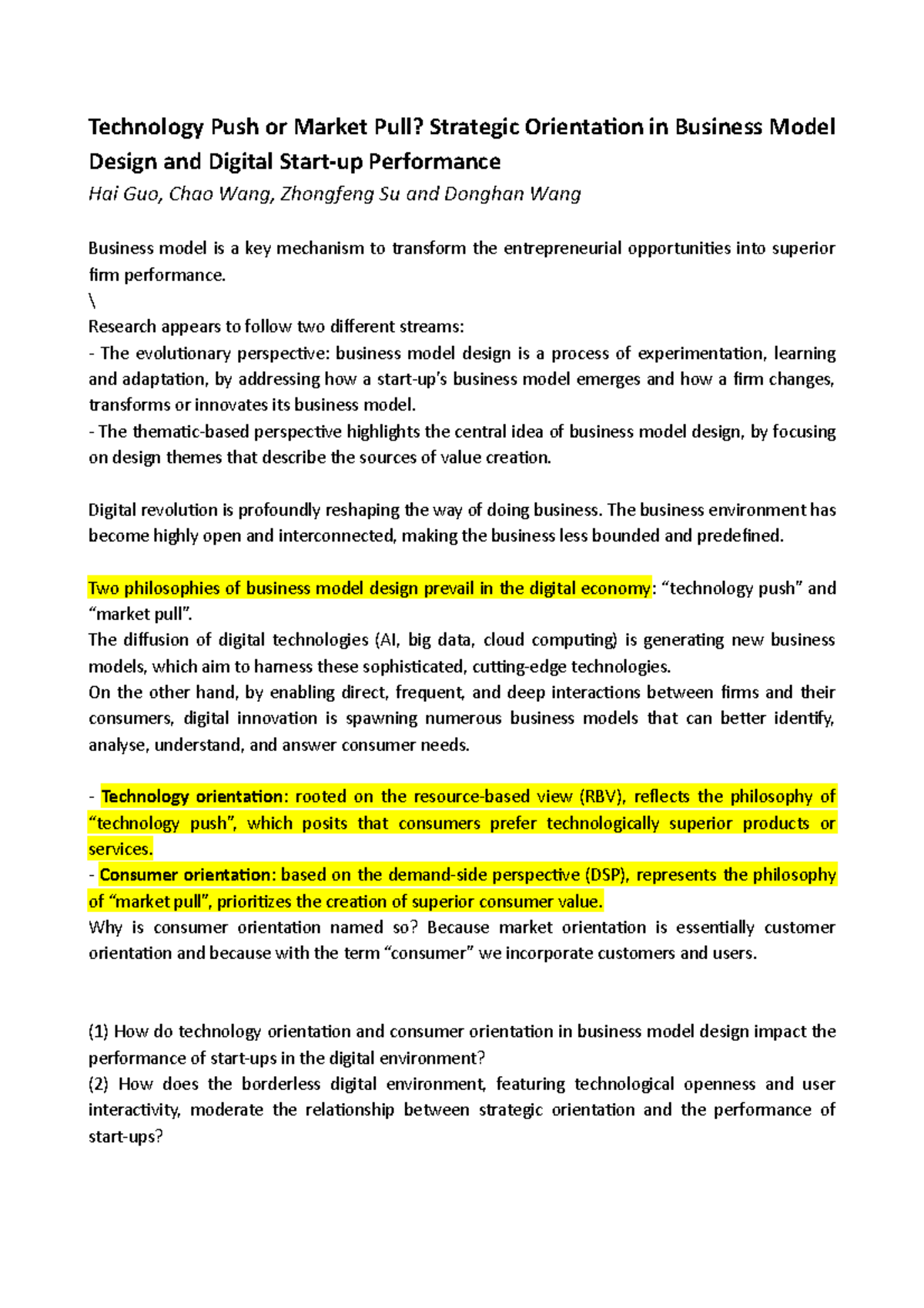 Technology Push or Market Pull? Strategic Orientation in Business Model ...