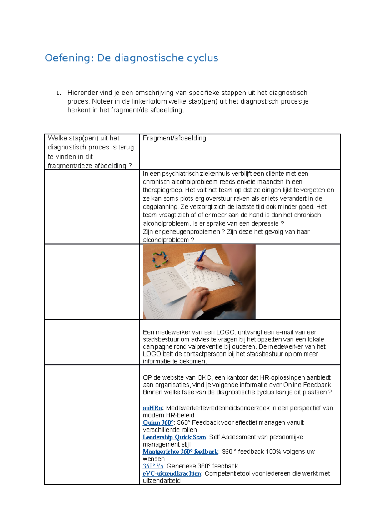 Oefening De diagnostische cyclus - Hieronder vind je een omschrijving ...