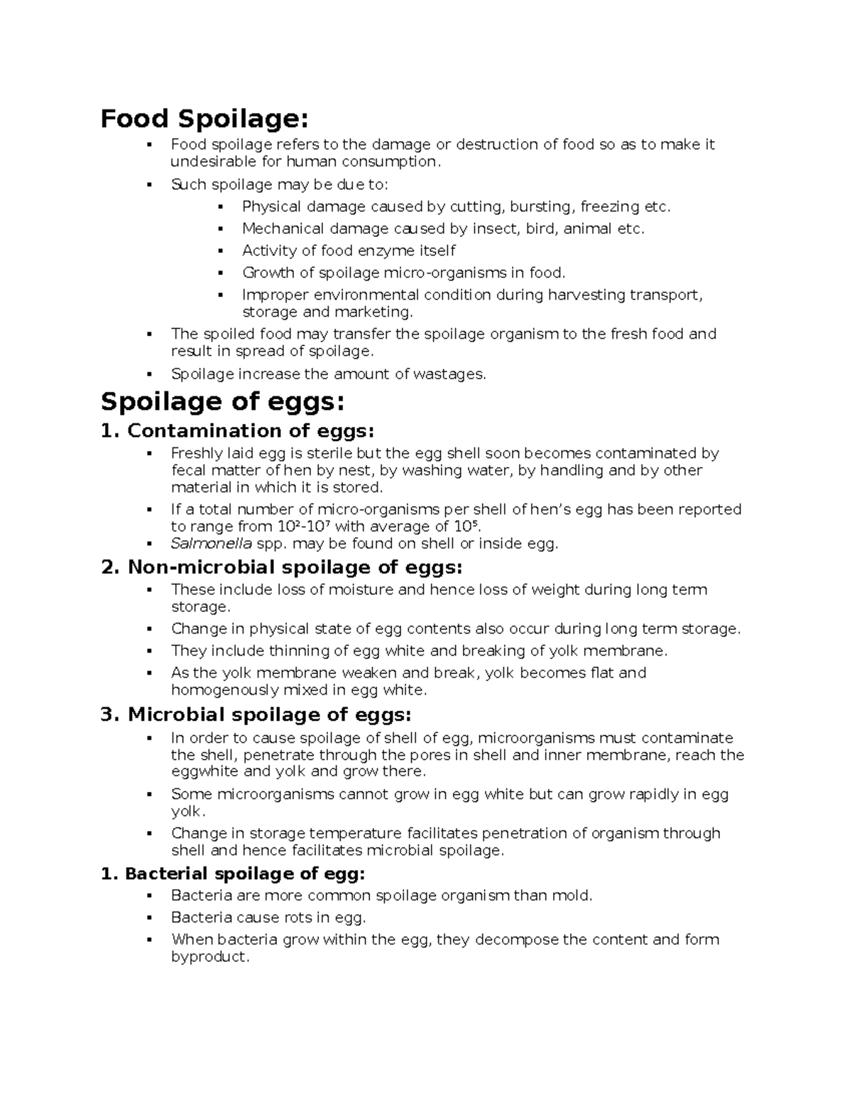 Biology Science 123 - Food Spoilage: Food spoilage refers to the damage ...