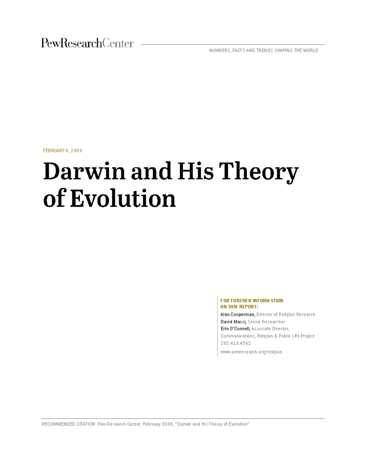 Darwin and his theory of evolution pdf - FEBRUARY 4, 2009 FOR FURTHER ...