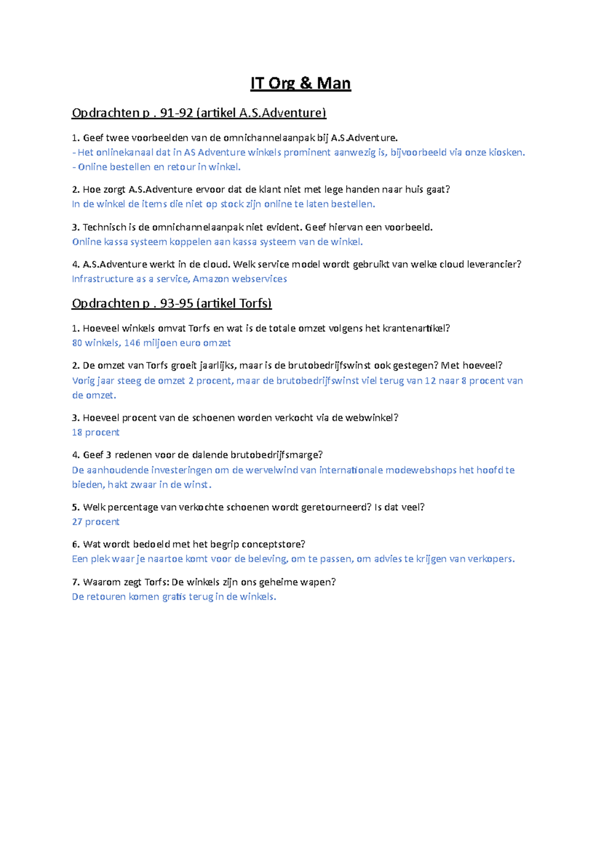 Oef p - oefening - IT Org & Man Opdrachten p. 91-92 (artikel A.S) 1 ...