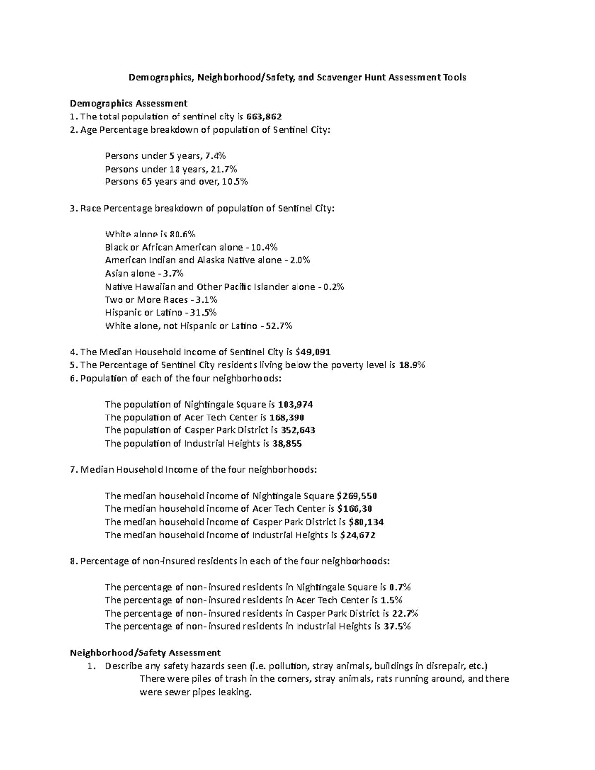 Demographics, Neighborhood Safety, and Scavenger Hunt Assessment Tools ...