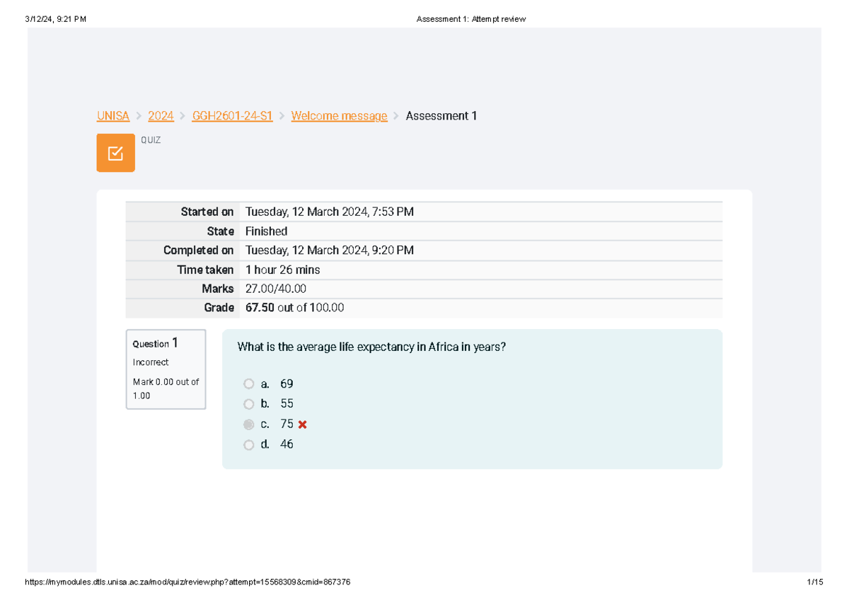 GGH2601 Assessment 1 Attempt review - UNISA 2024 GGH2601-24-S1 Welcome ...