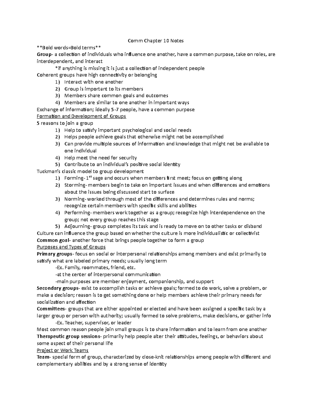 Comm Chapter 10 Notes - COMM 150 - Clemson - StuDocu