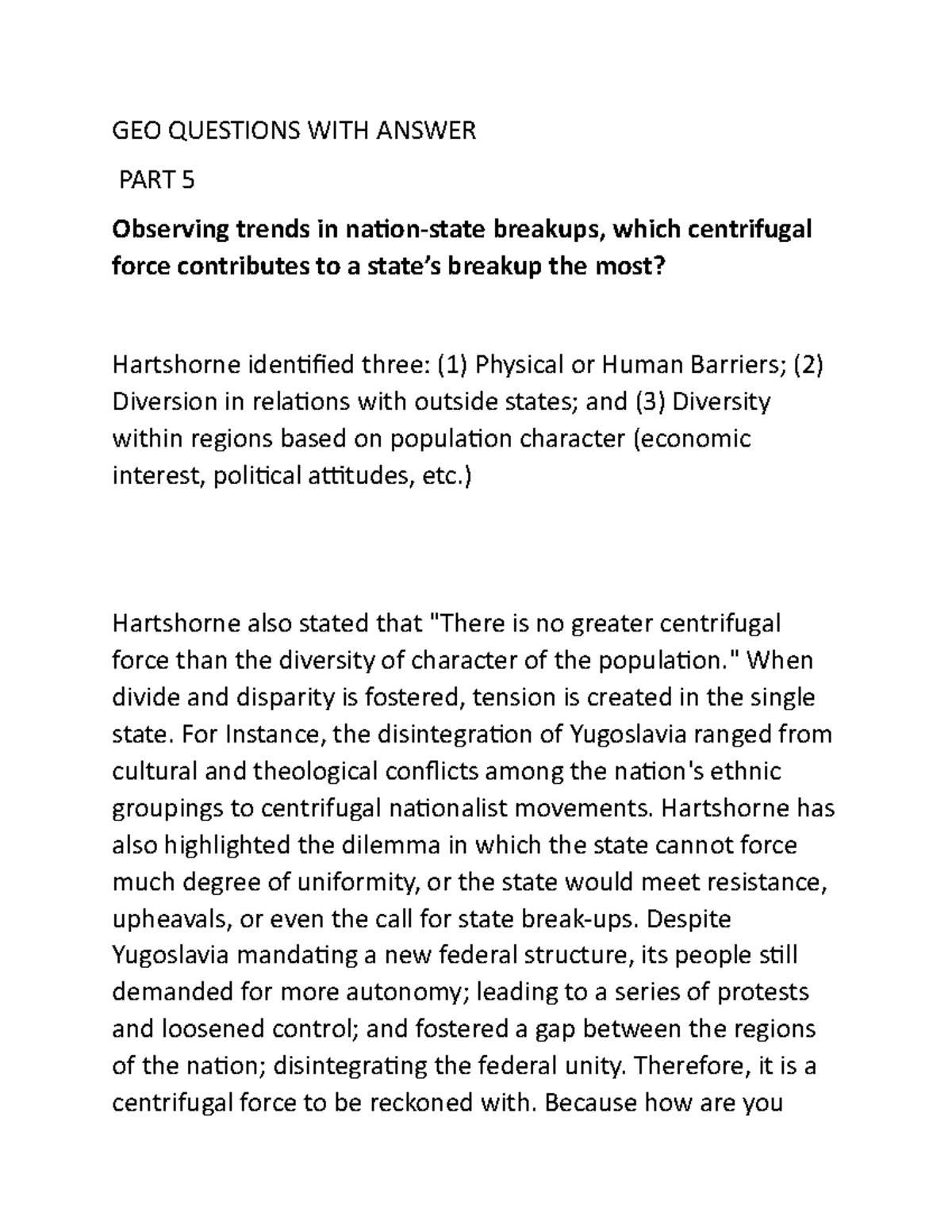 GEOpolitics practice questions with answers - GEO QUESTIONS WITH ANSWER ...