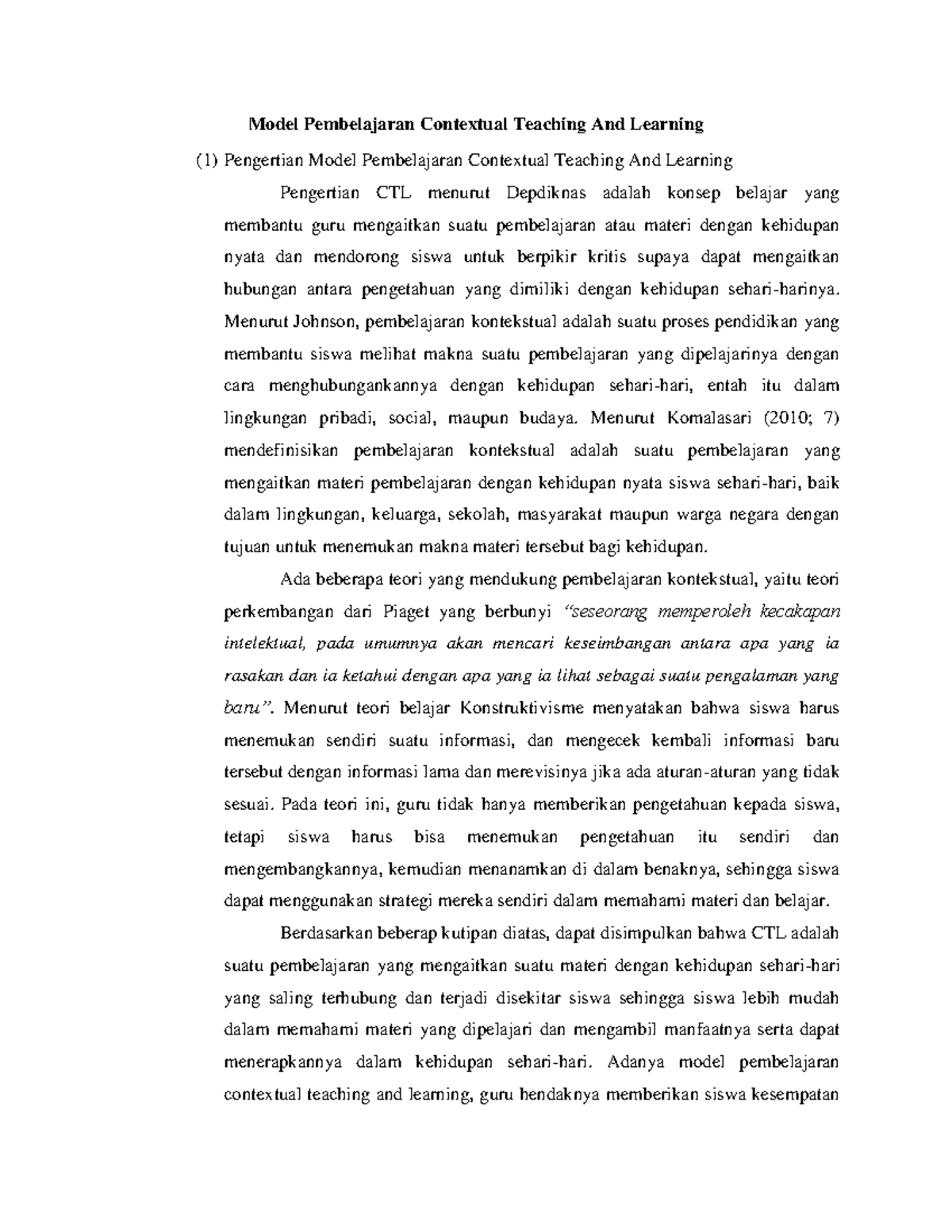 Materi Model Pembelajaran CTL - Model Pembelajaran Contextual Teaching ...