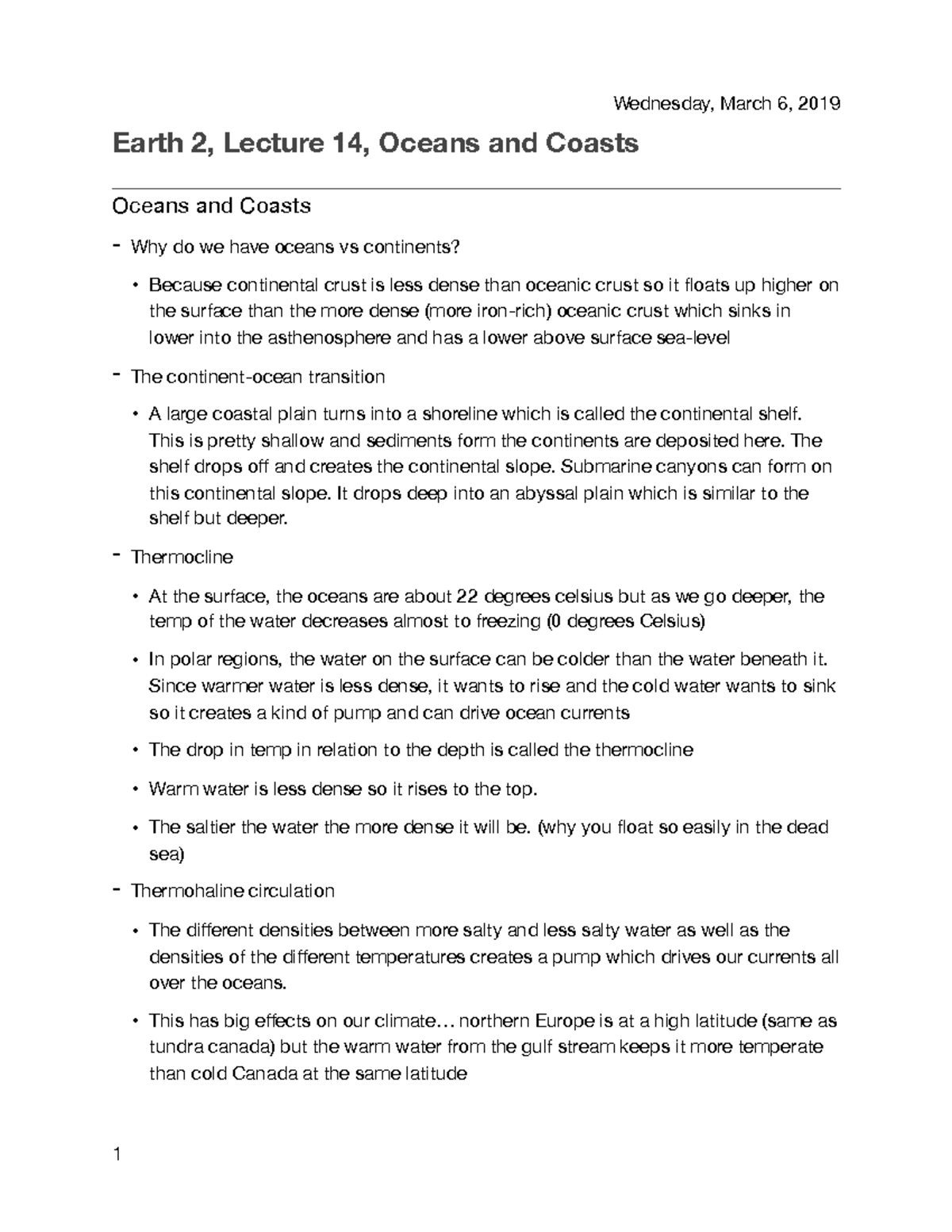 Earth 2, Lecture 14, Oceans and Coasts - Earth 2, Lecture 14, Oceans ...